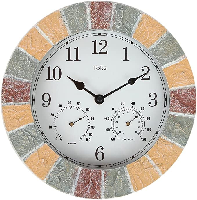 Lily's Home 10” Quartz Hanging Round Wall Clock with Thermometer and ...
