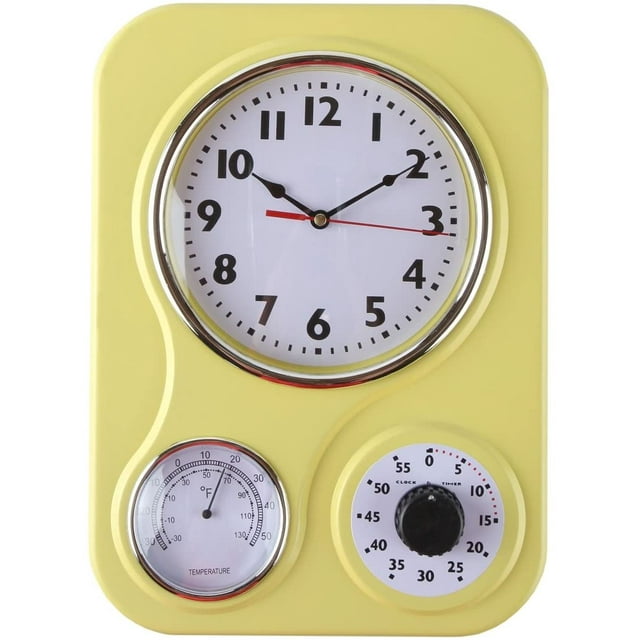 Lily's Home Retro Kitchen Wall Clock, with a Thermometer and 60-Minute ...