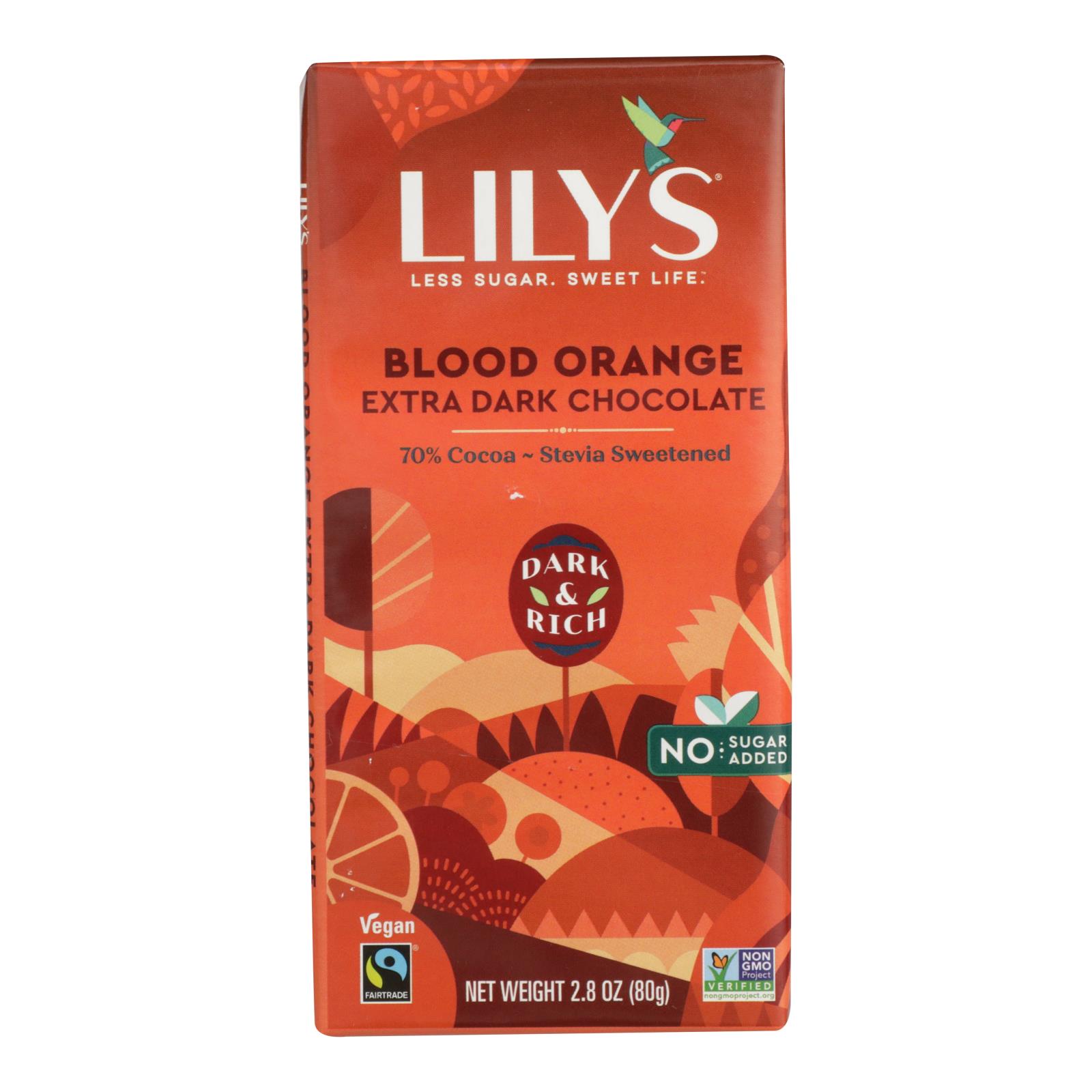 Lily's Sweets Dark Chocolate Bar - Blood Orange - Case of 12 - 2.8 oz ...