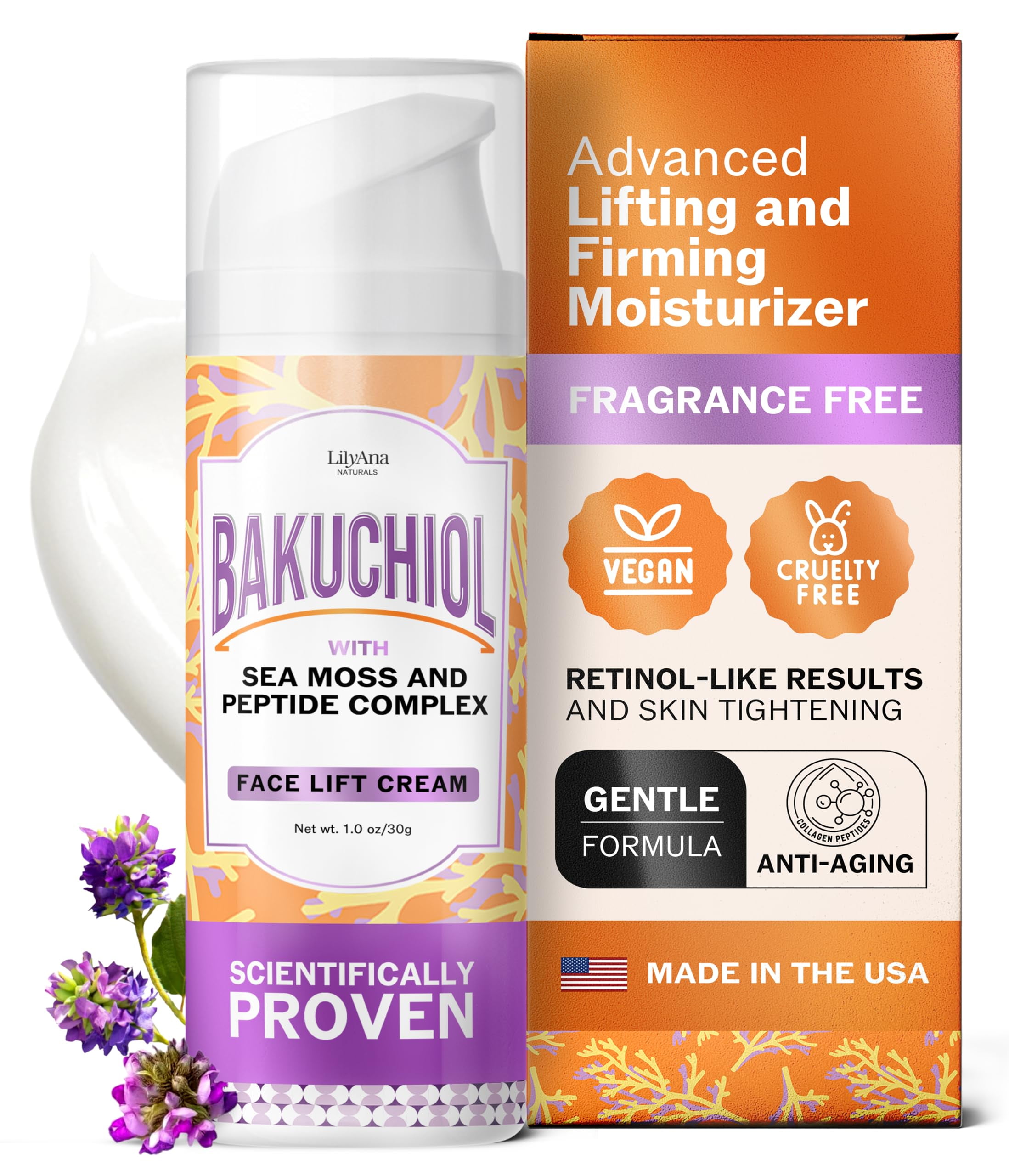 LilyAna Naturals Bakuchiol Face HMF23 Lift Cream with Peptide Complex ...