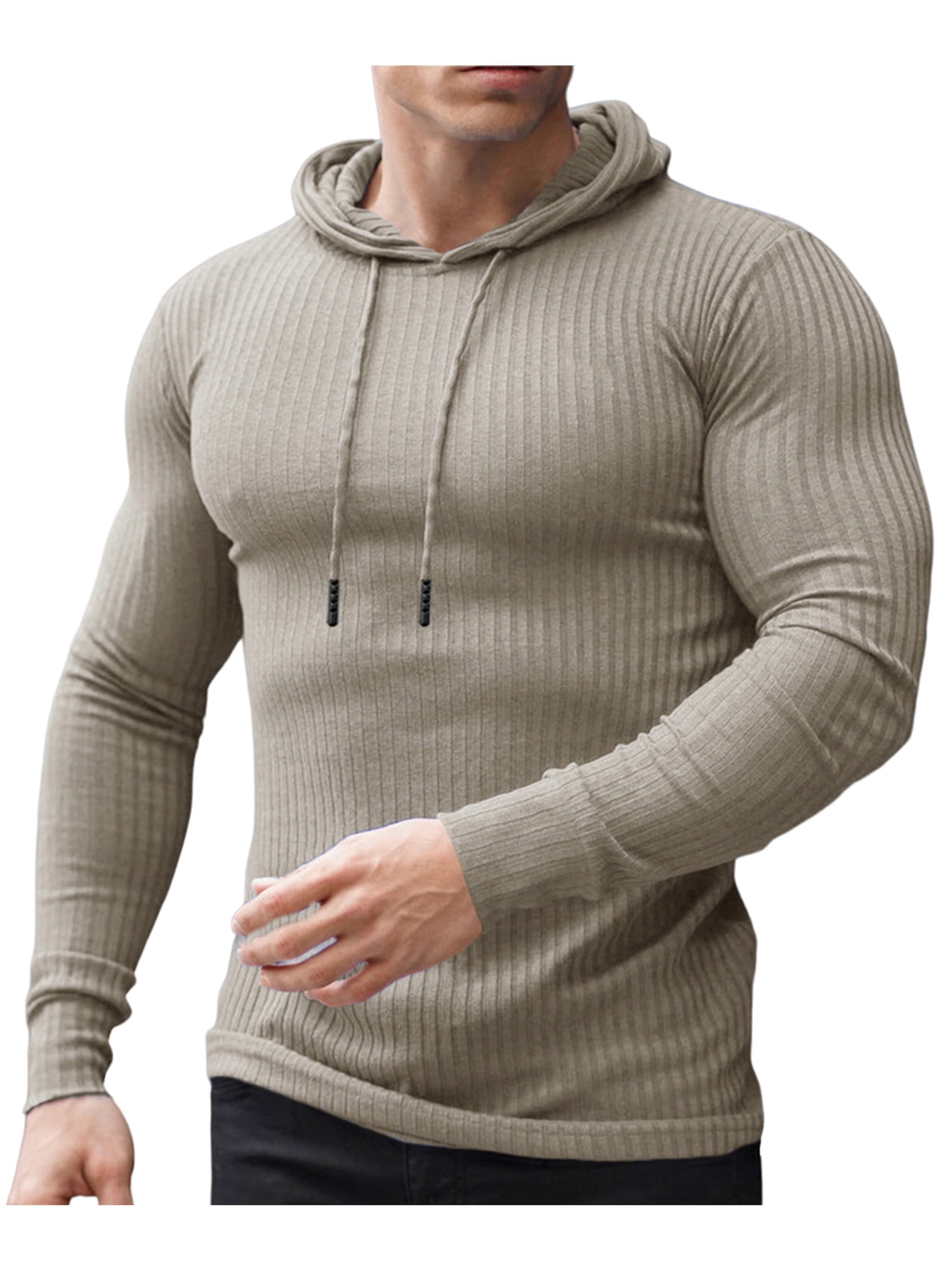 LilyLLL Men's Ribbed Hooded Jumper Tops Hoodies Long Sleeve Muscle ...