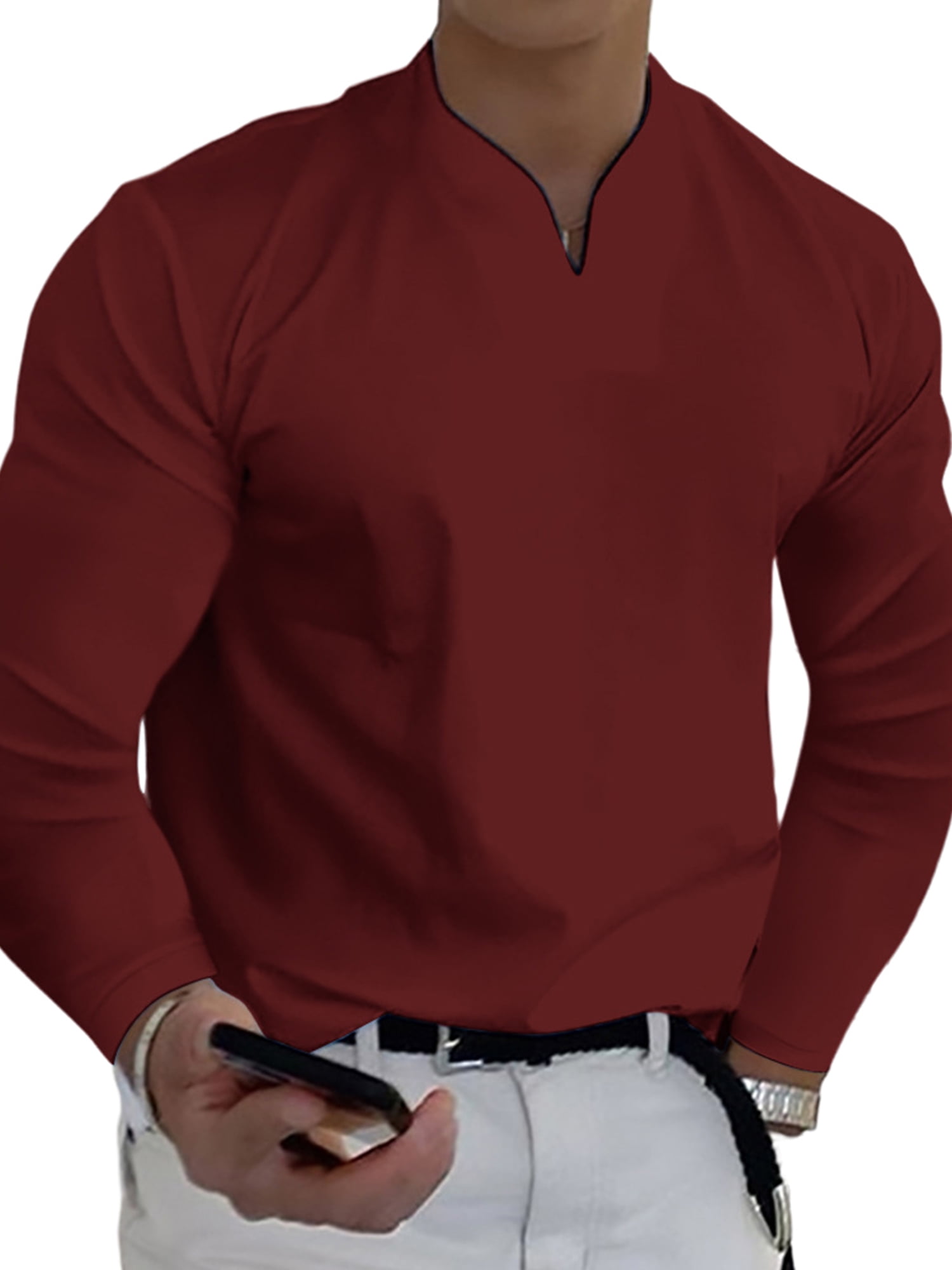 LilyLLL Men's and Big Men's Solid Color Long Sleeve Casual Tee Shirt ...