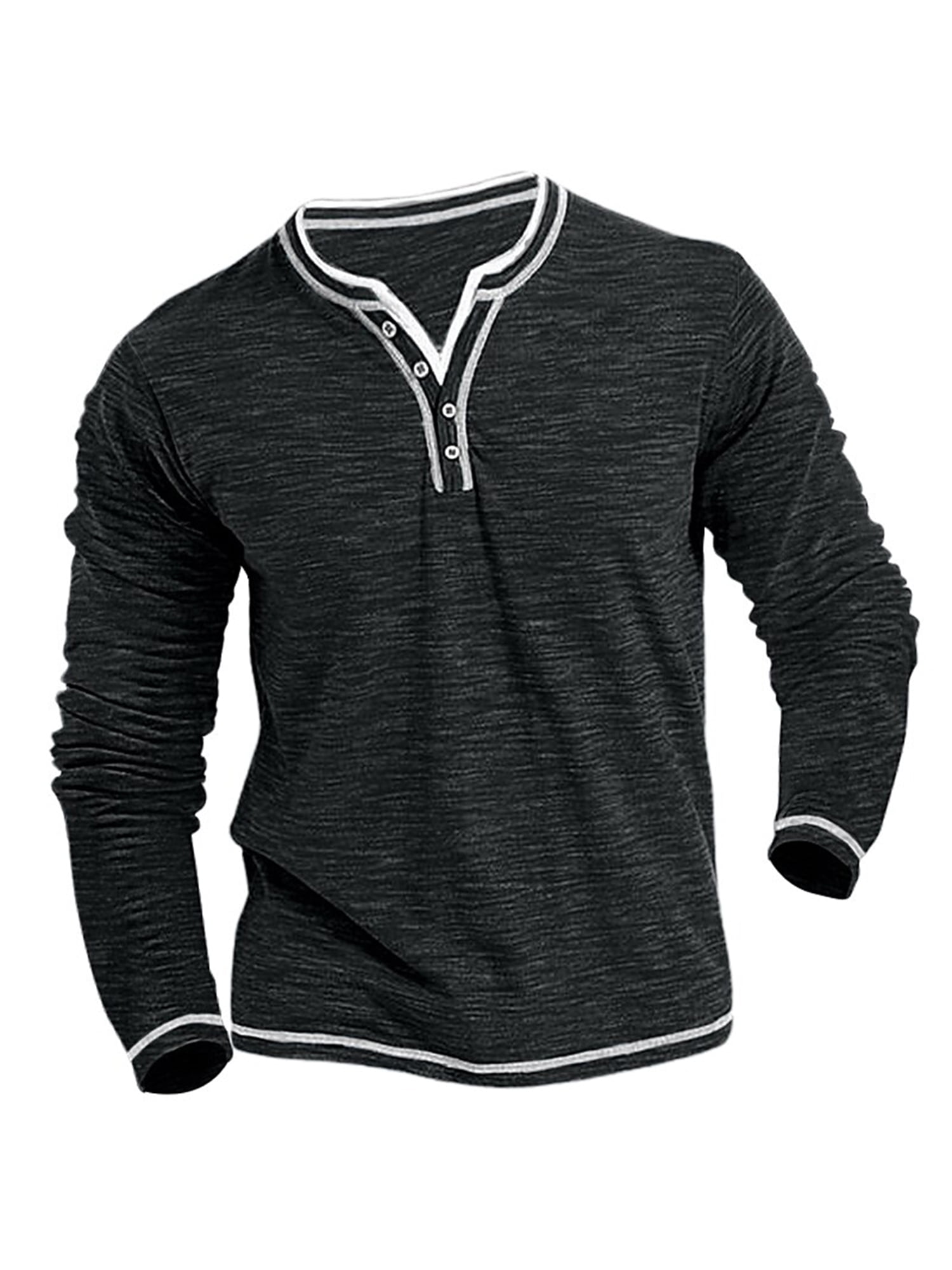 LilyLLL Mens Basic Shirts Tee Long Sleeve Casual Daily Henley Henry ...