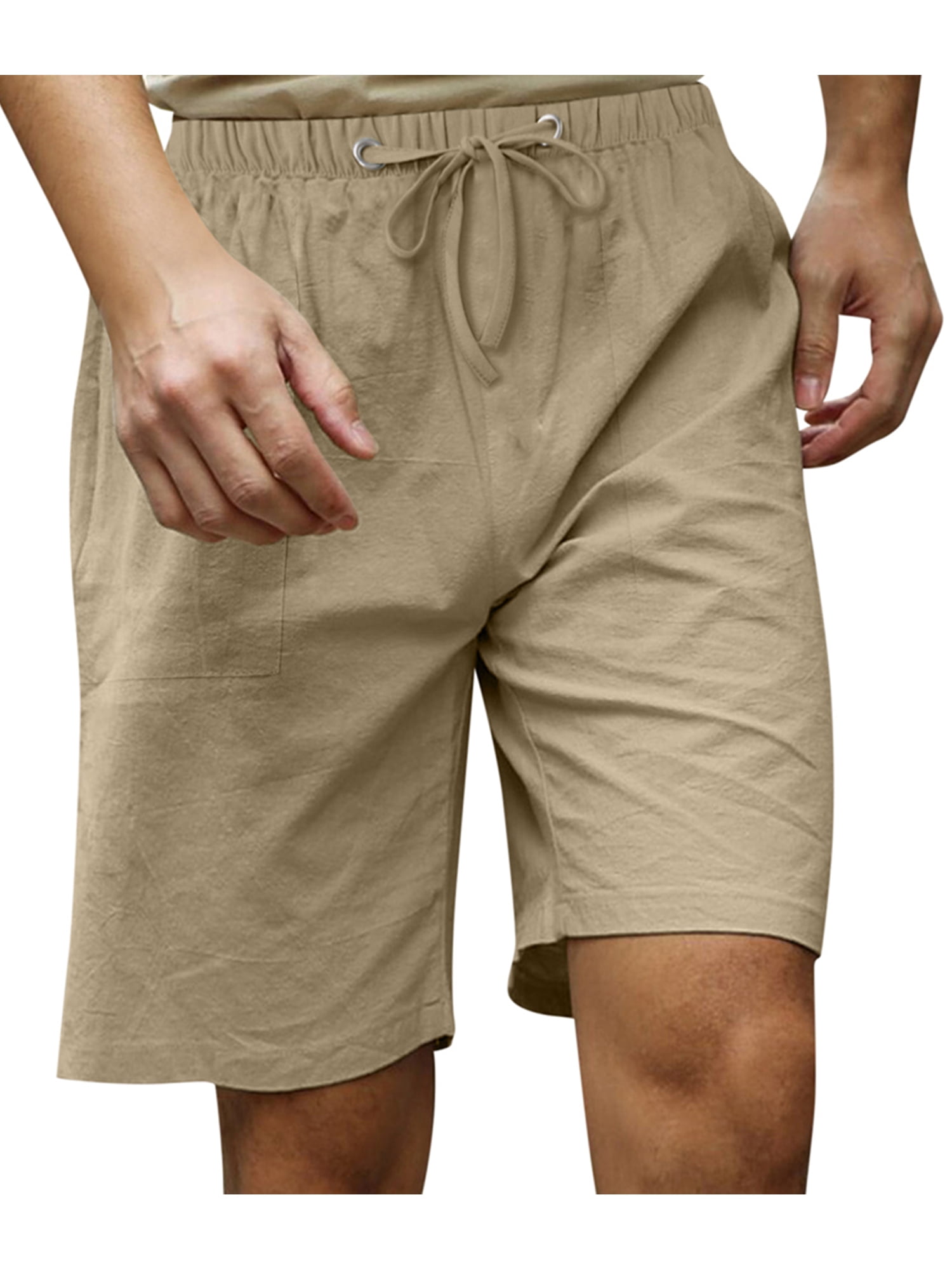 LilyLLL Mens Cotton Linen Relaxed Fit Casual Pants Elastic Waist Shorts ...