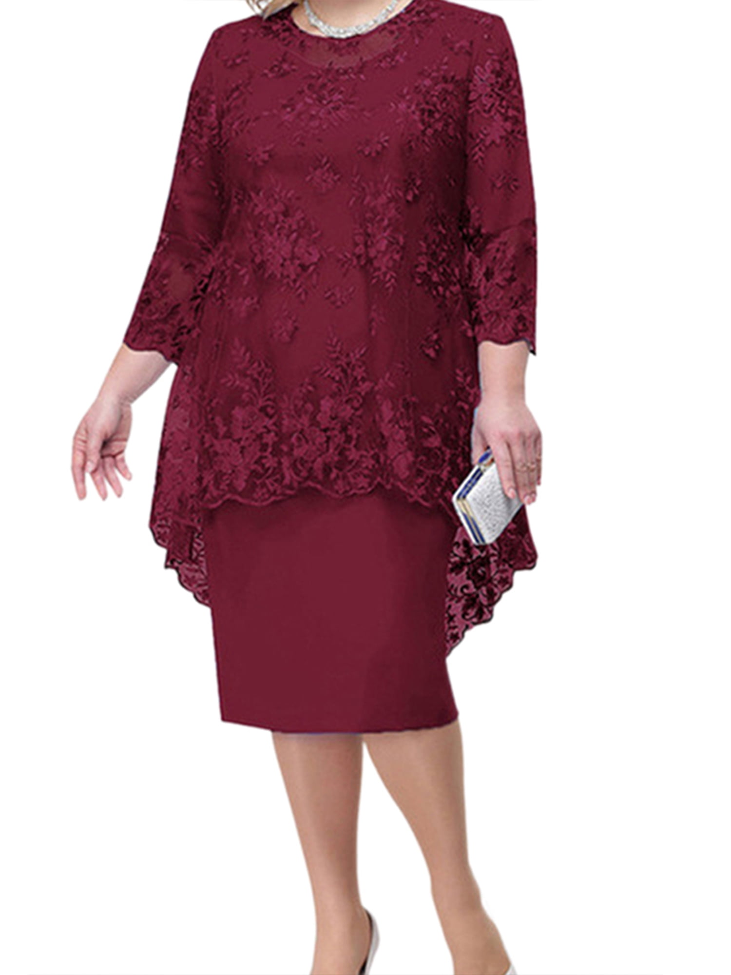 LilyLLL Plus Size L-8XL Womens Elegant Lace Sheer Evening Party Office Work Formal Dress ...