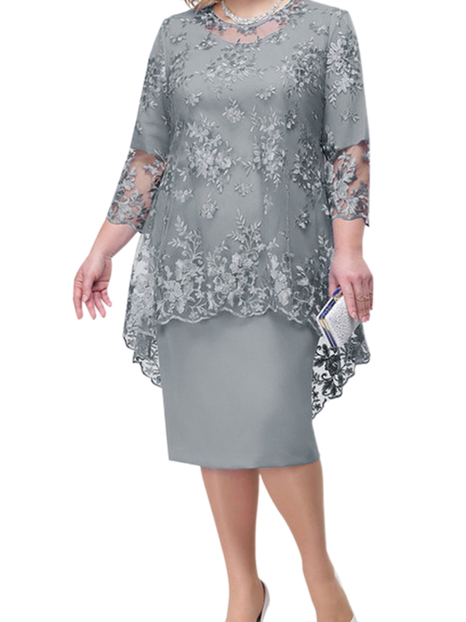 LilyLLL Plus Size L-8XL Womens Elegant Lace Sheer Evening Party Office Work Formal Dress ...
