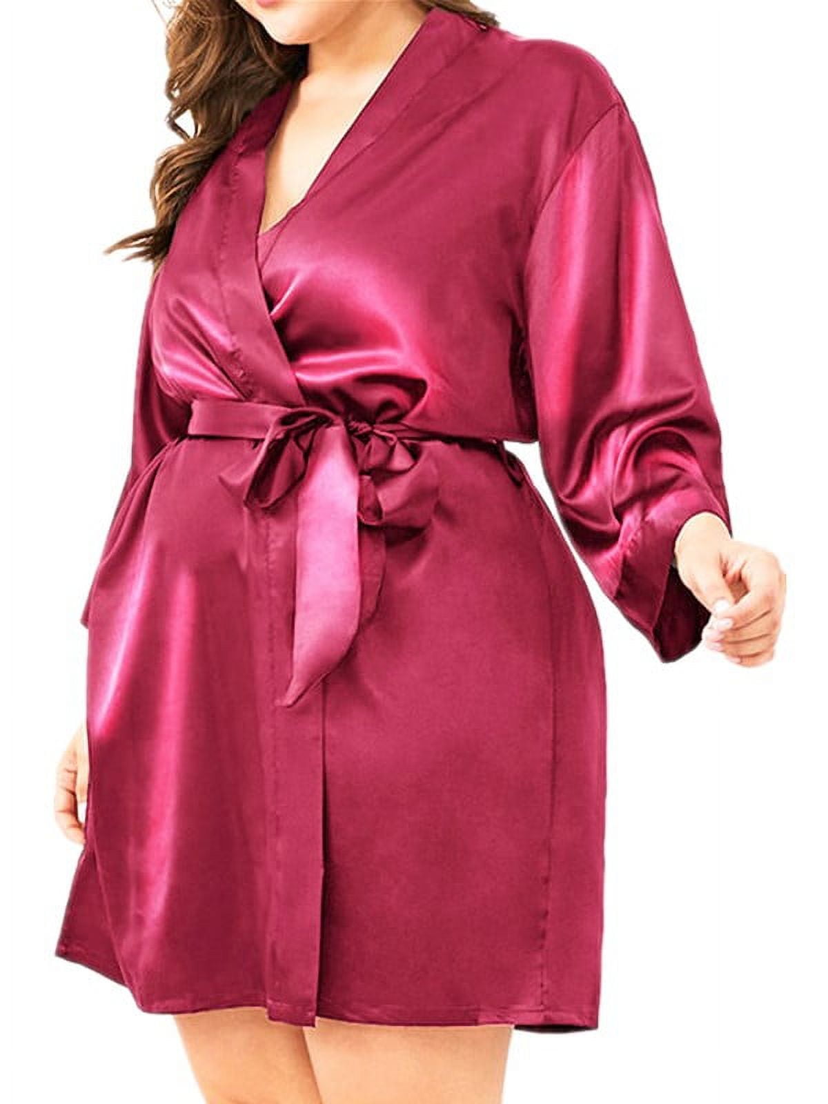 LilyLLL Plus Size Silk Satin Kimono Dressing Robe Gown Bridal Sleepwear ...