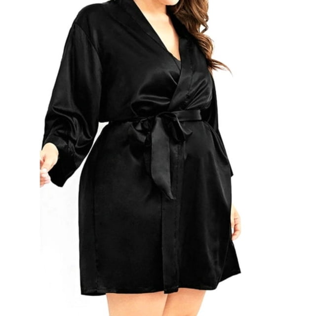 LilyLLL Plus Size Silk Satin Kimono Dressing Robe Gown Bridal Sleepwear ...