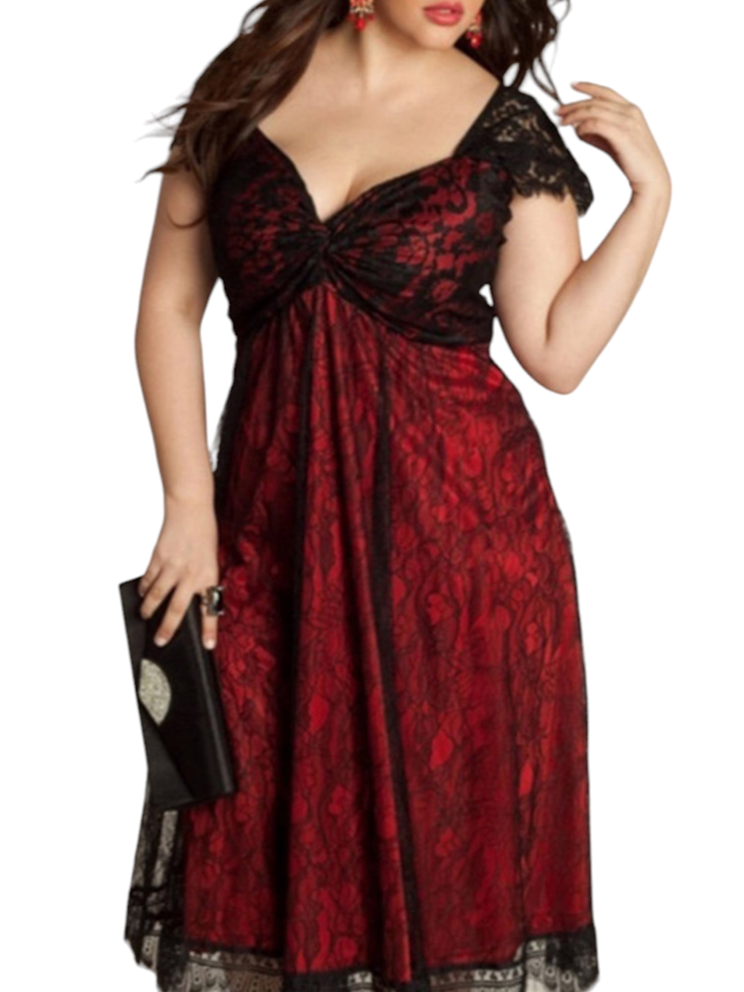 LilyLLL Plus Size Womens Evening Cocktail Party Short Sleeve Lace Midi ...