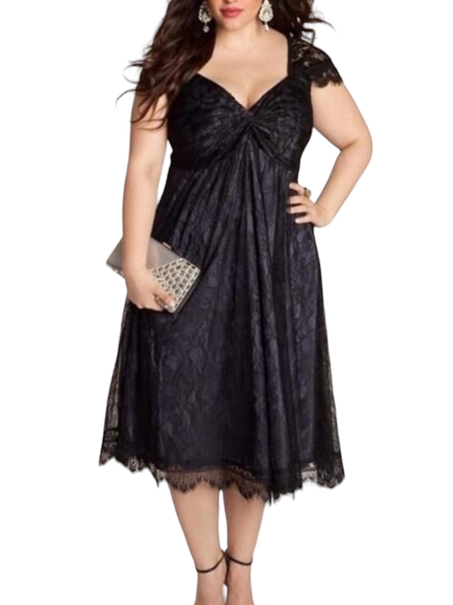 LilyLLL Plus Size Womens Evening Cocktail Party Short Sleeve Lace Midi ...