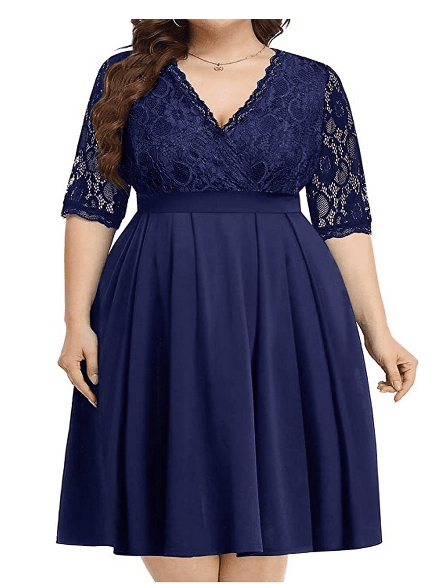 LilyLLL Plus Size Womens Evening Party Prom Ball Gown Short Sleeve Lace ...
