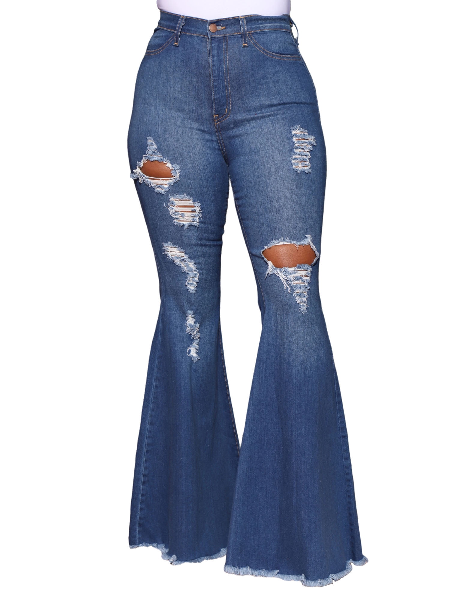 LilyLLL Plus Size Womens Vintage Flared Denim Jeans Distressed Ripped ...