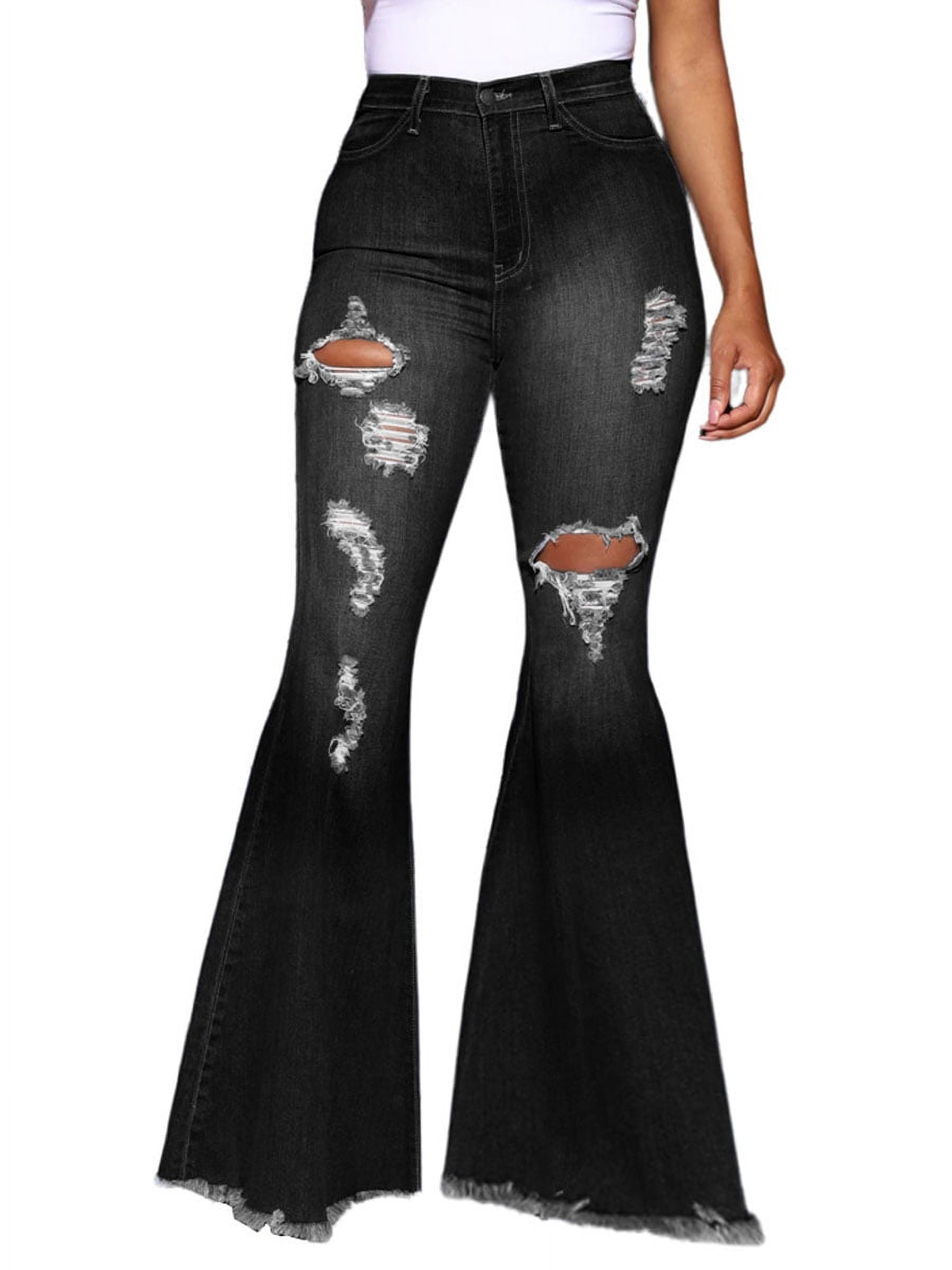 LilyLLL Plus Size Womens Vintage Flared Denim Jeans Distressed Ripped ...