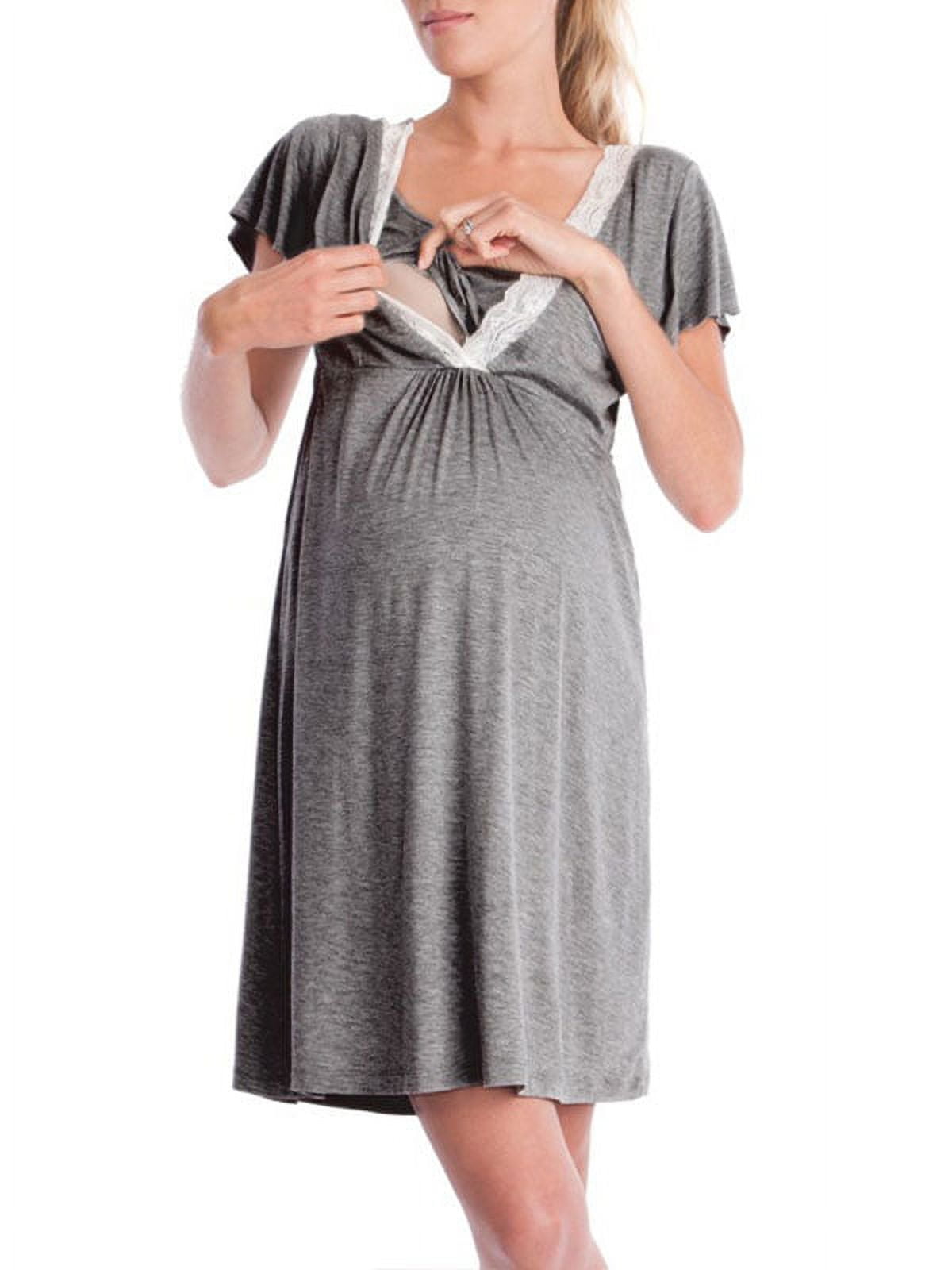 LilyLLL Pregnant Womens Maternity Pajamas Dress Short Sleeve Lace ...