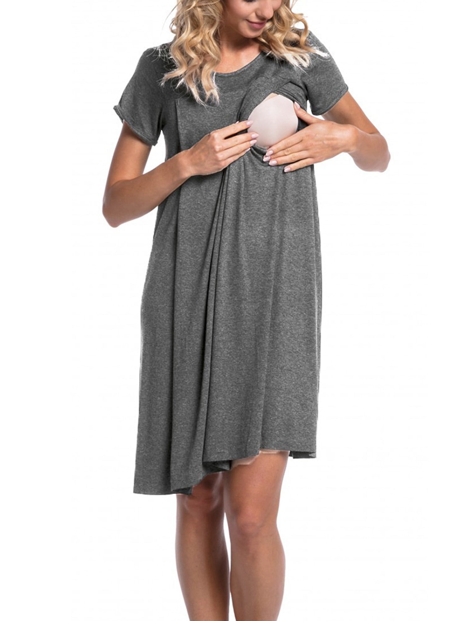 LilyLLL Pregnant Womens Short Sleeve Nightshirt Gown Maternity ...