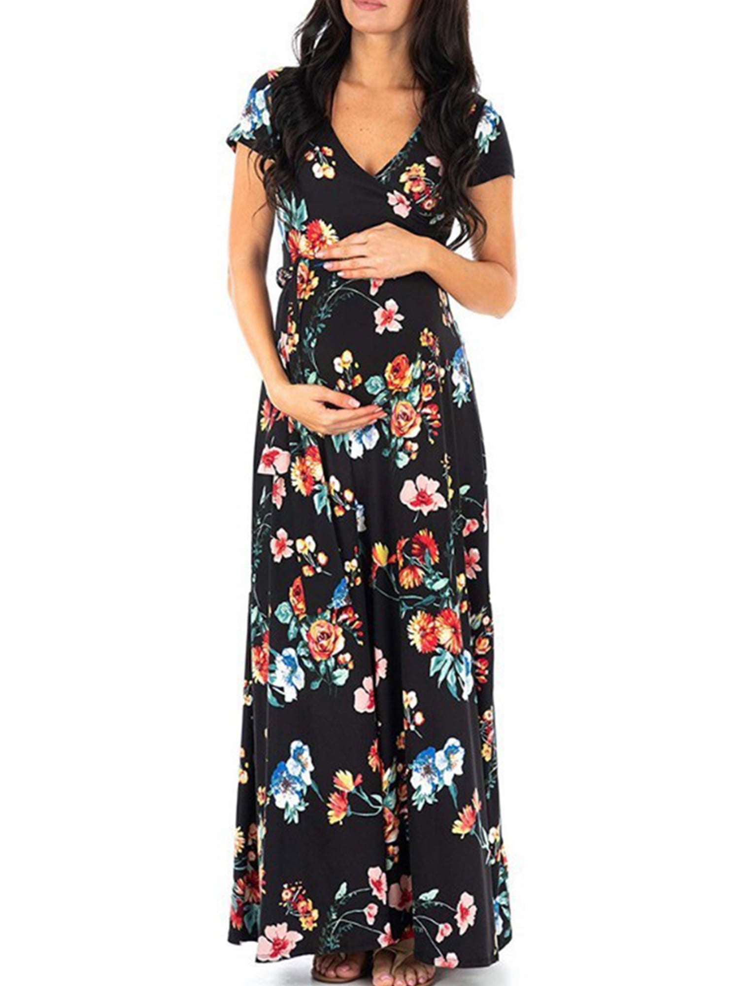 LilyLLL Pregnant Womens Summer Sundress Floral Print Maternity ...