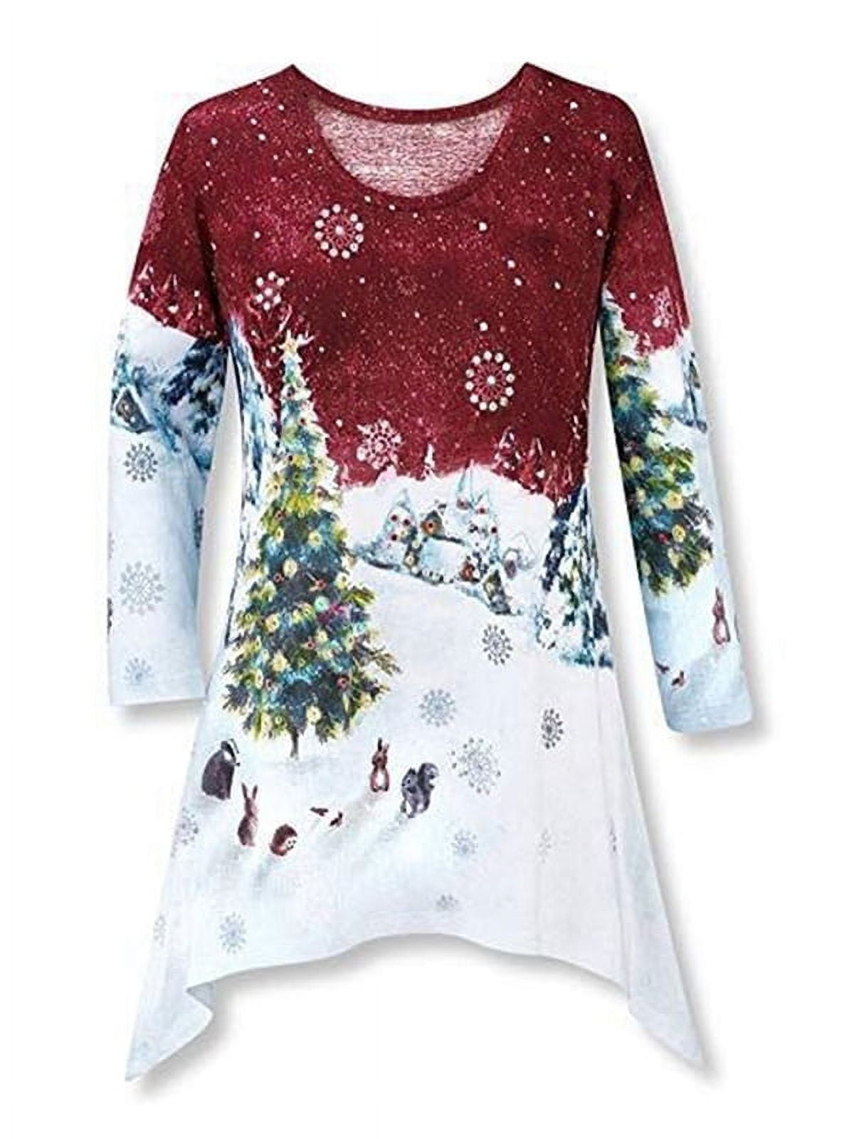 LilyLLL Women's Plus Size Christmas Printed Blouses Shirt Long Sleeve ...