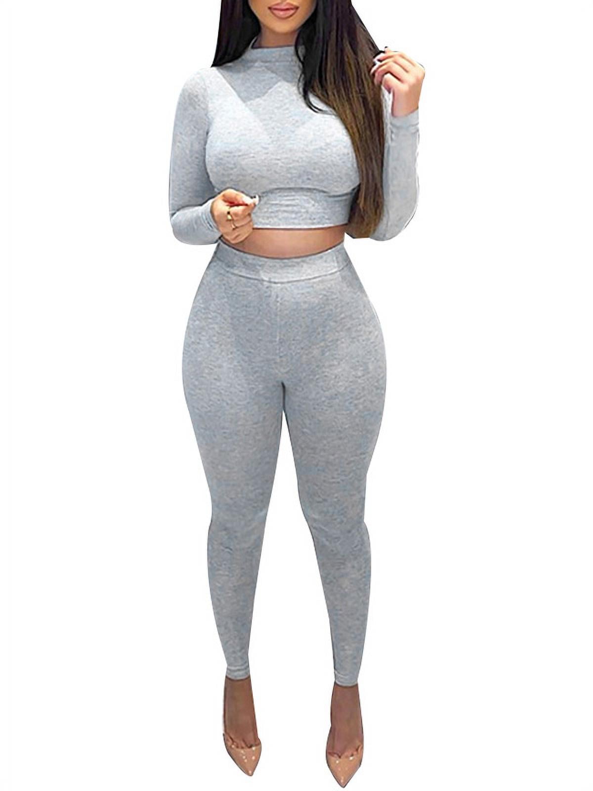 LilyLLL Womens 2 Piece Tracksuit Set Long Sleeve Crop Top Pants Sport ...