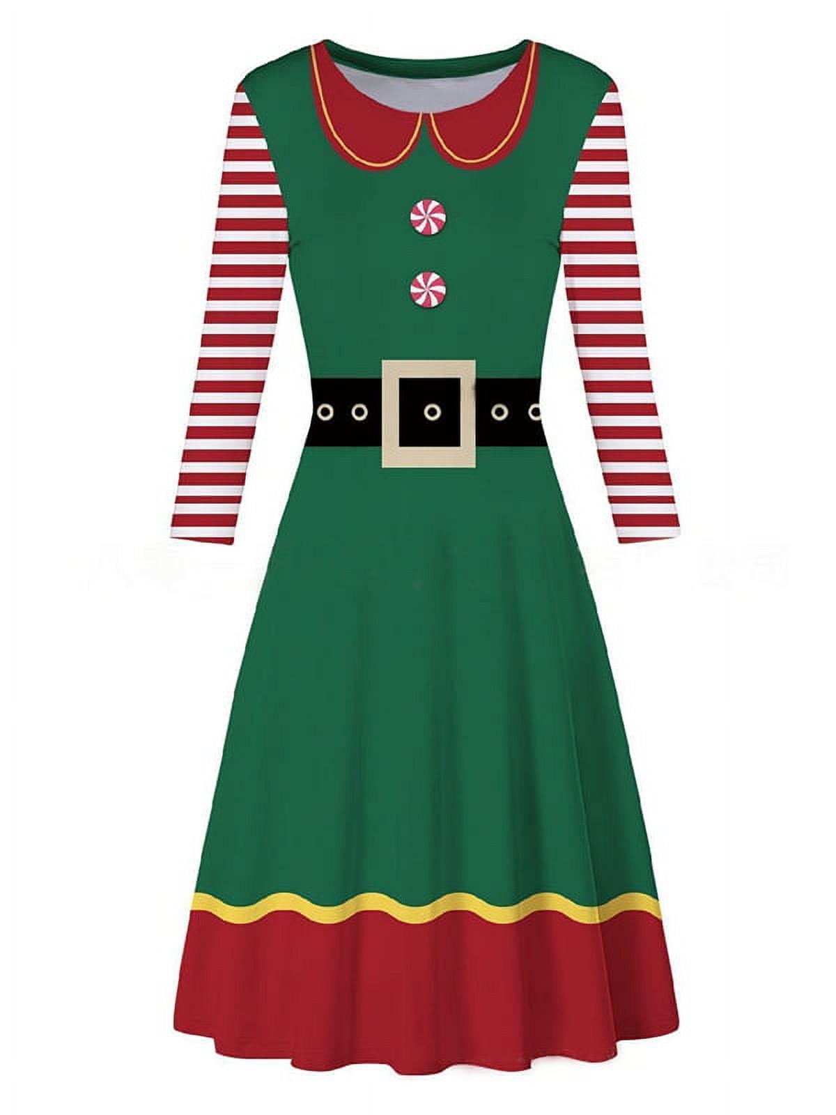 LilyLLL Womens Christmas Swing Mini Dress Xmas Party Elf Cosplay ...