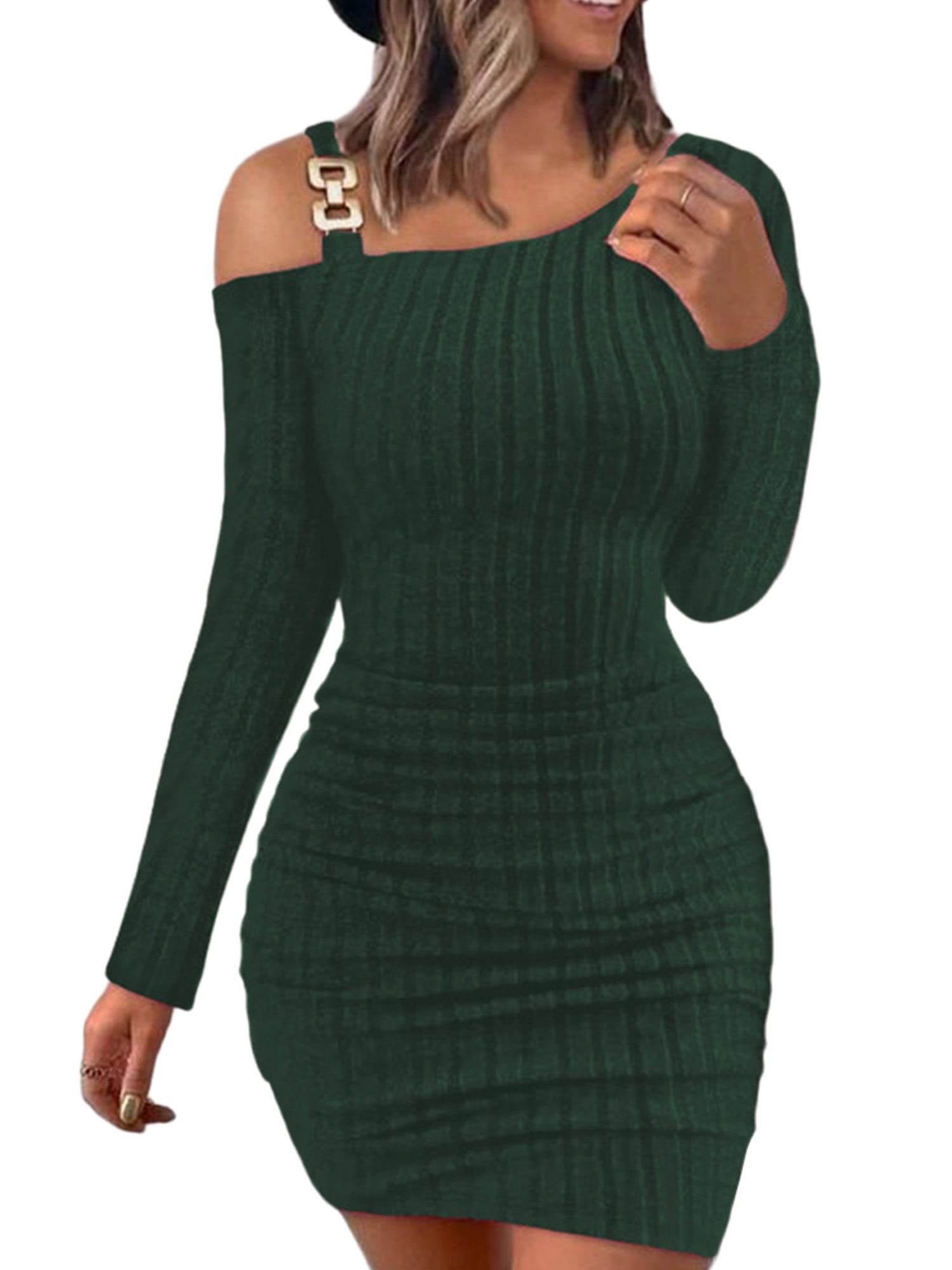 LilyLLL Womens Evening Party Clubwear Long Sleeve Strappy One Shoulder ...