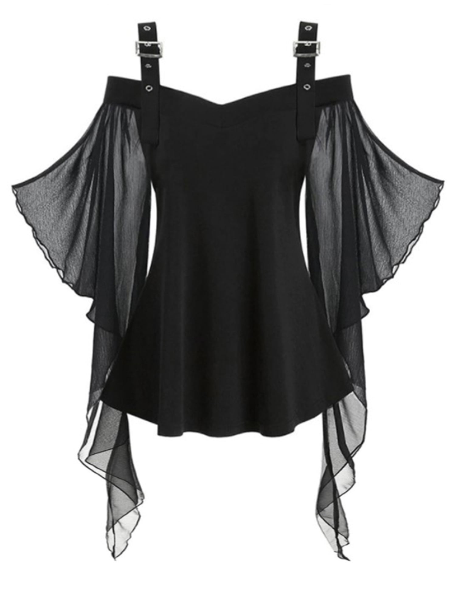 LilyLLL Womens Gothic Steampunk Flared Batwing Cold Shoulder Halloween ...