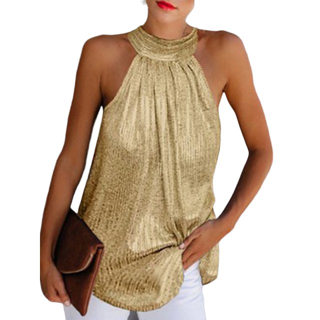 LilyLLL Womens Halter Tank Tops Sleeveless Cami Blouse Party Sparkle ...
