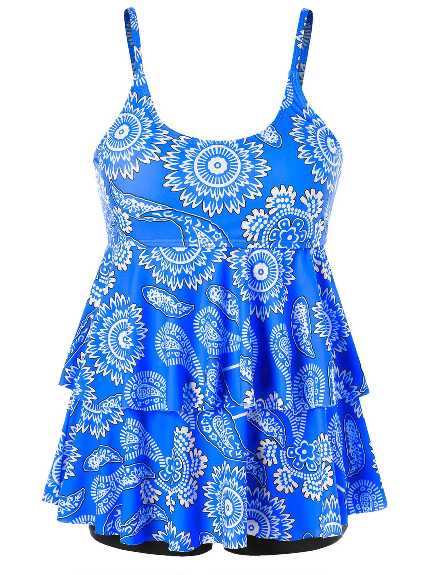 LilyLLL Womens Plus Size Tankini Set Ruffled Swimwear 2pcs Floral ...