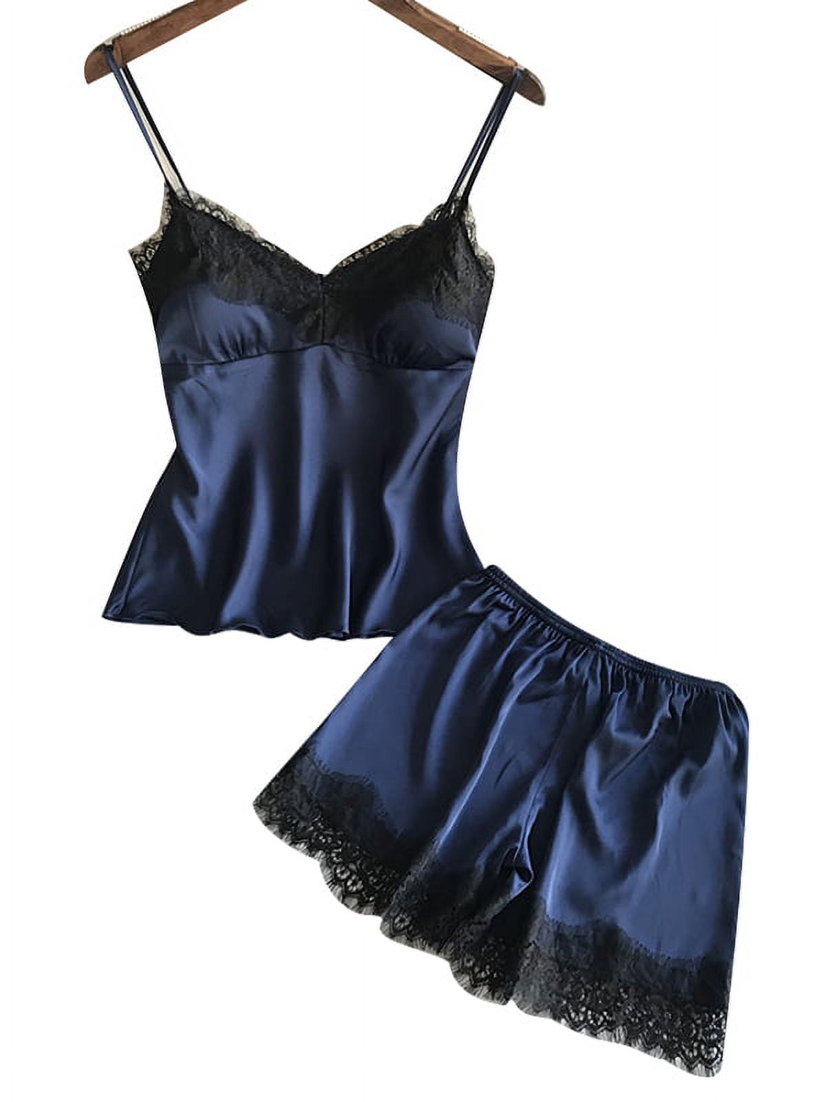 LilyLLL Womens Satin Silk Camisole Shorts Two Pieces Sleepwear Pajamas ...
