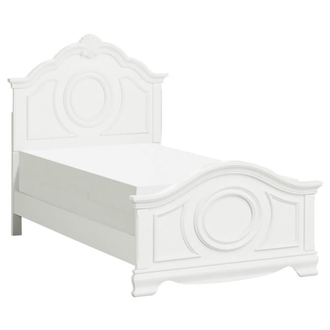 Lilya Traditional Bead Molding & Shell Motif Bed, Crisp White - Full ...