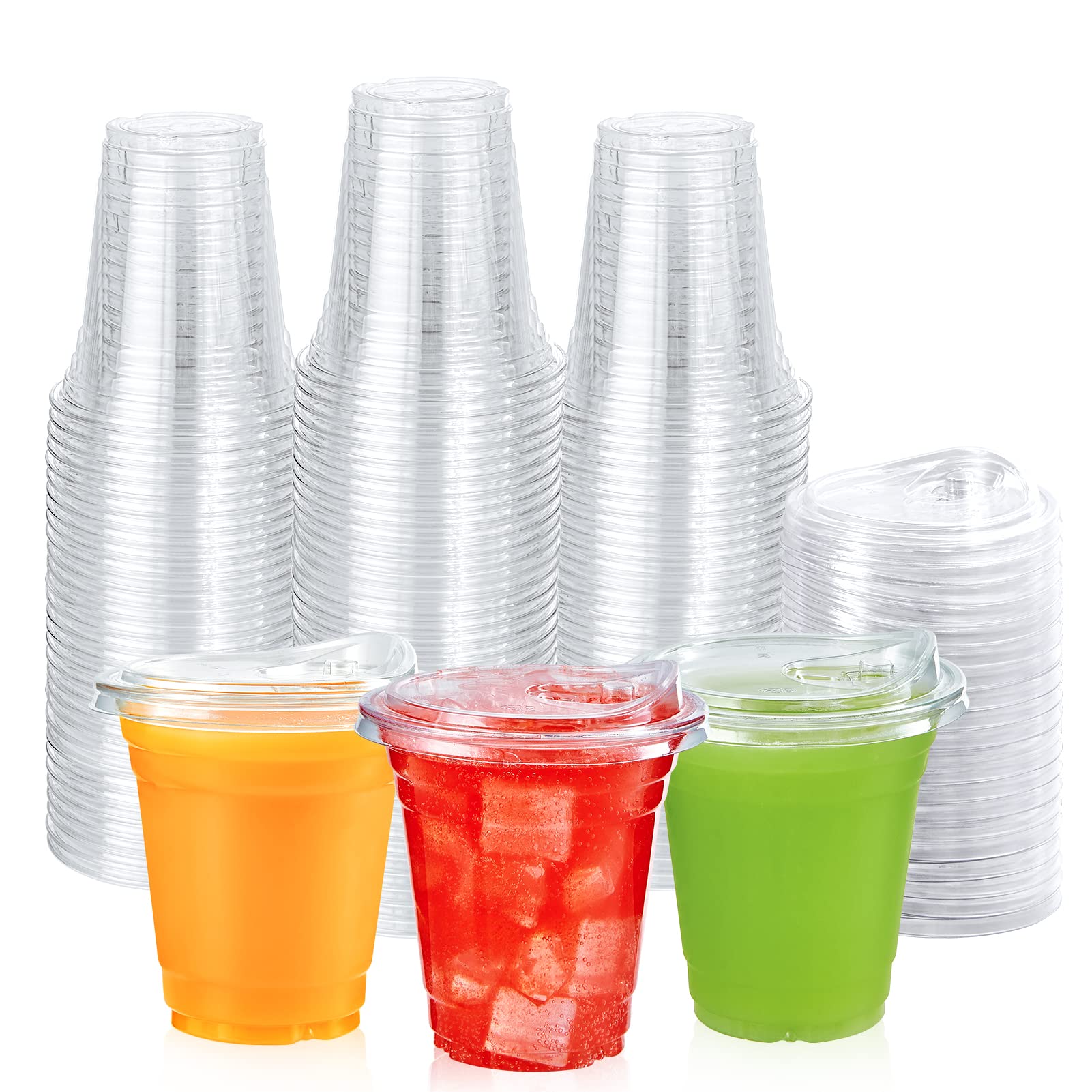 Lilymicky [100 PACK] 12 oz Clear Plastic Cups With Strawless Sip Lids ...