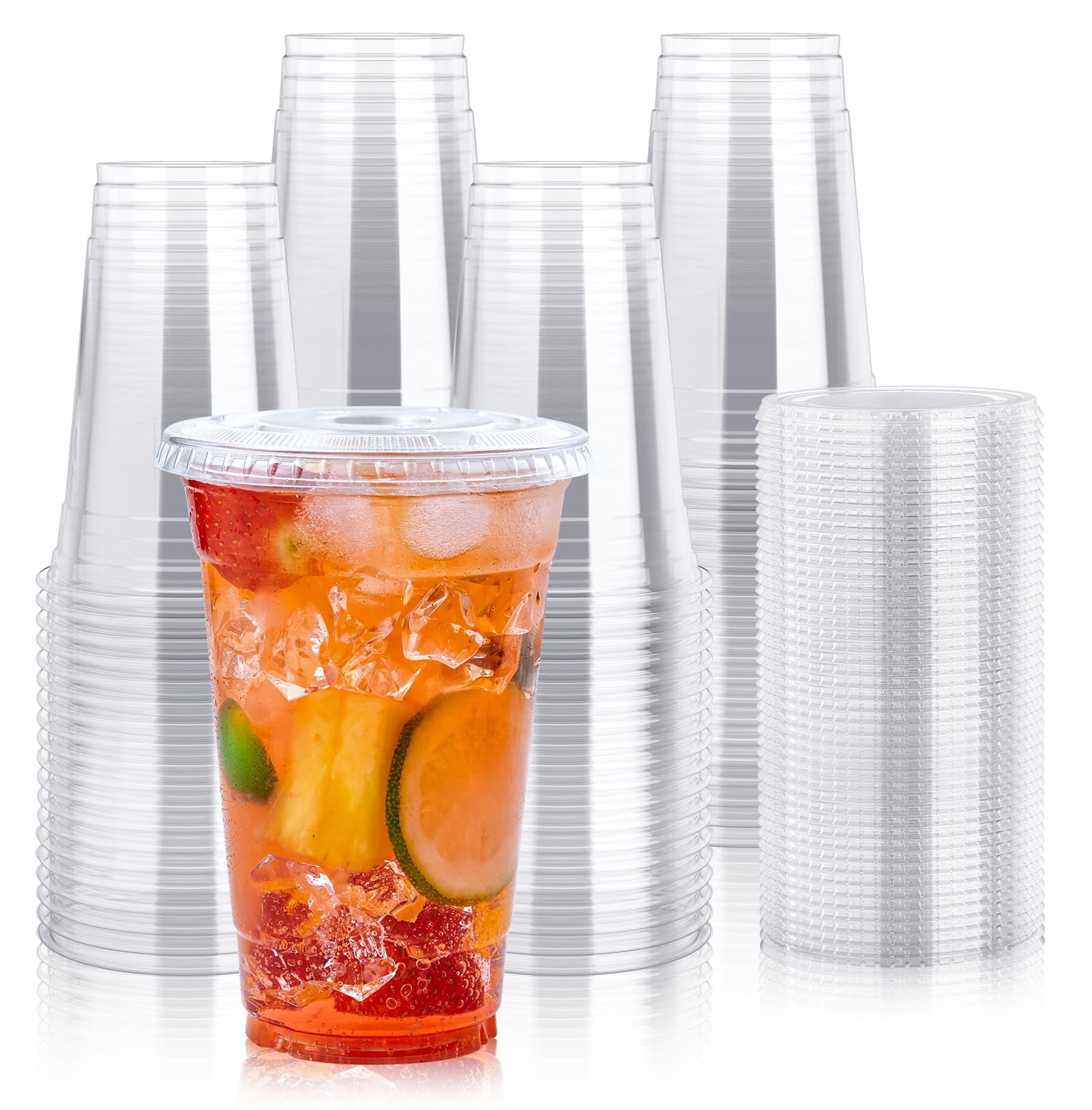Lilymicky 60 Sets 24 BDF32 oz Clear Plastic Cups With Flat Lids, 24 ...