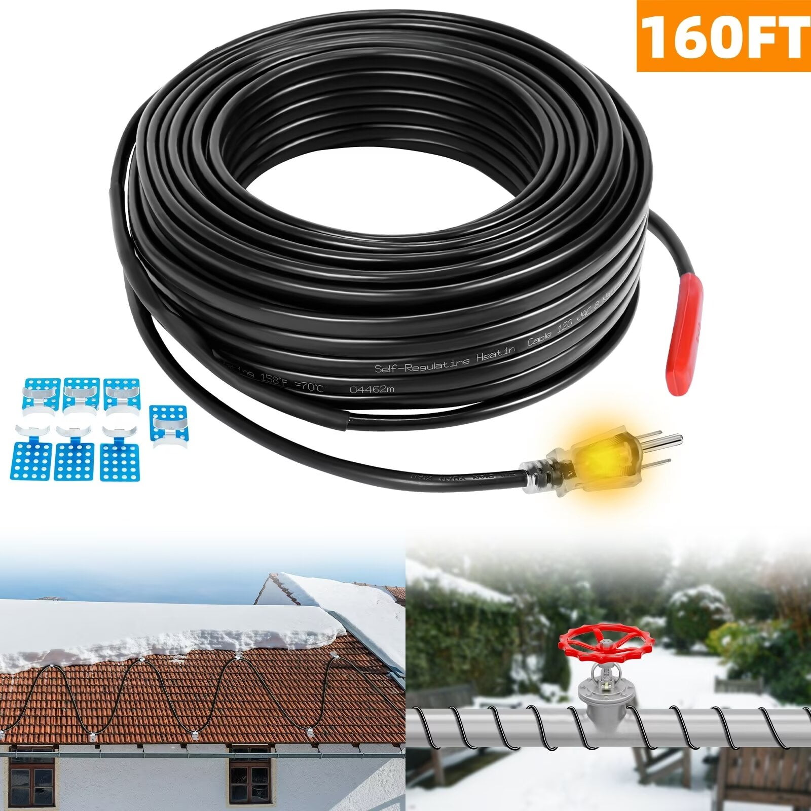 Lilypelle 160Ft Heat Tape Pro Heating Cable For Roof & Gutter 120V ...