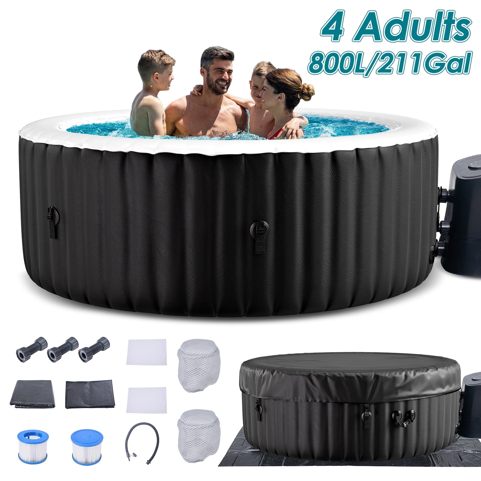 Lilypelle 72" X 72" X 26" Inflatable Hot Tub, 4 Person Portable Blow Up ...