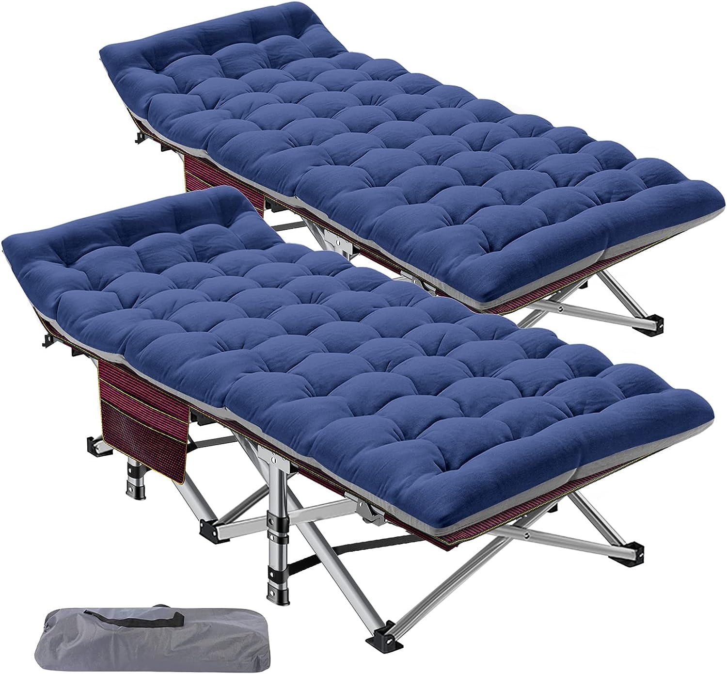 Lilypelle 2 Pack Folding Camping Cot, Double Layer Oxford Strong Heavy ...