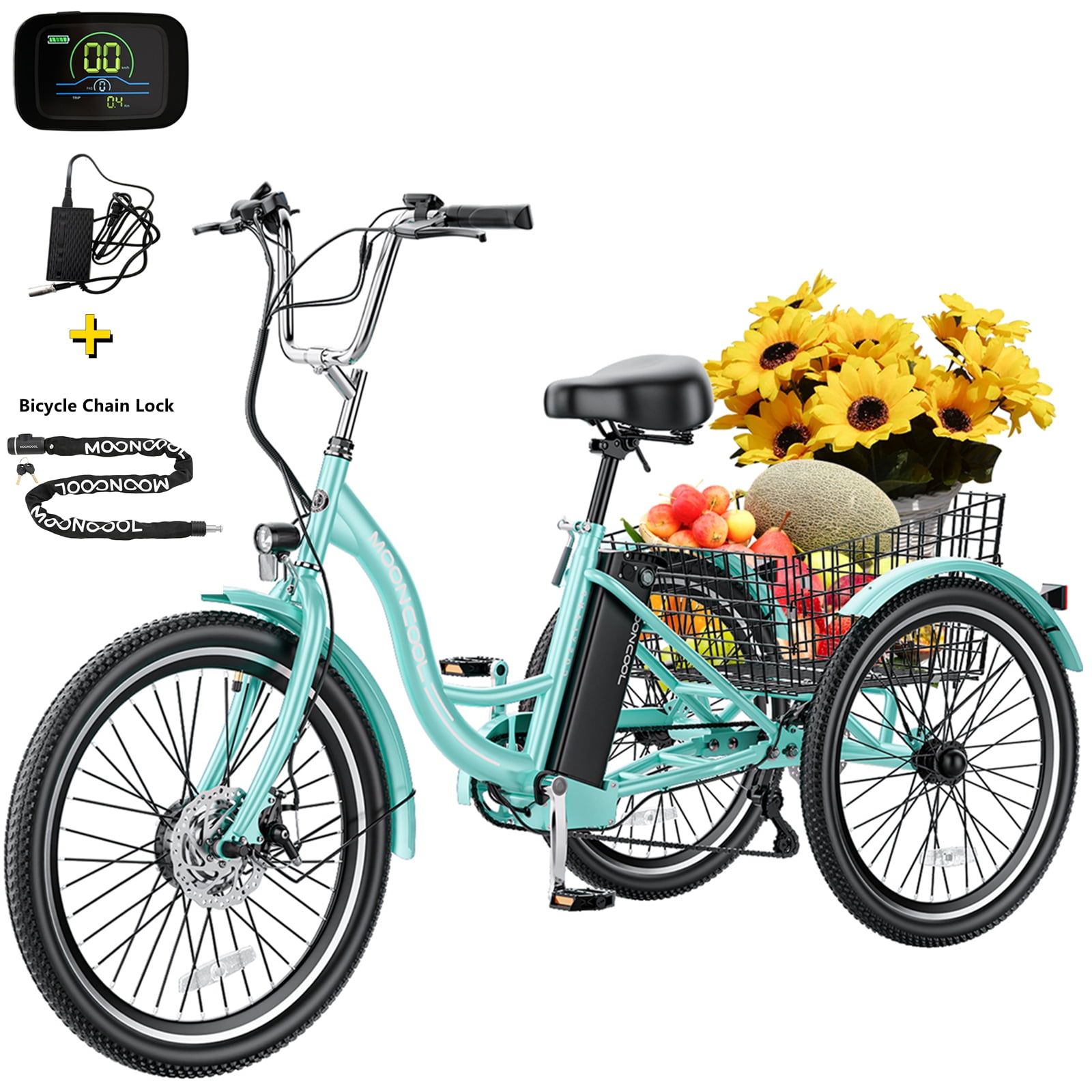 Lilypelle 24" 26" 3 Wheel Electric Tricycle for Adults, 350W 36V 14.5Ah 7 Speeds Motorized ...