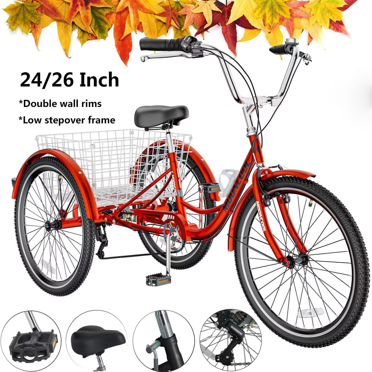 Lilypelle 24"/26" Adult Tricycle, 3 Wheel Bike, Low Stand-over Frame ...