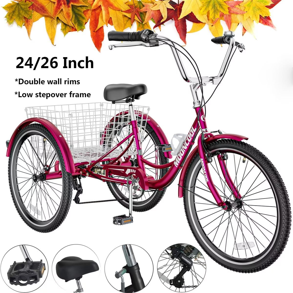 Lilypelle 24"/26" Adult Tricycle 3 Wheel Trike Low Stand-over Frame ...