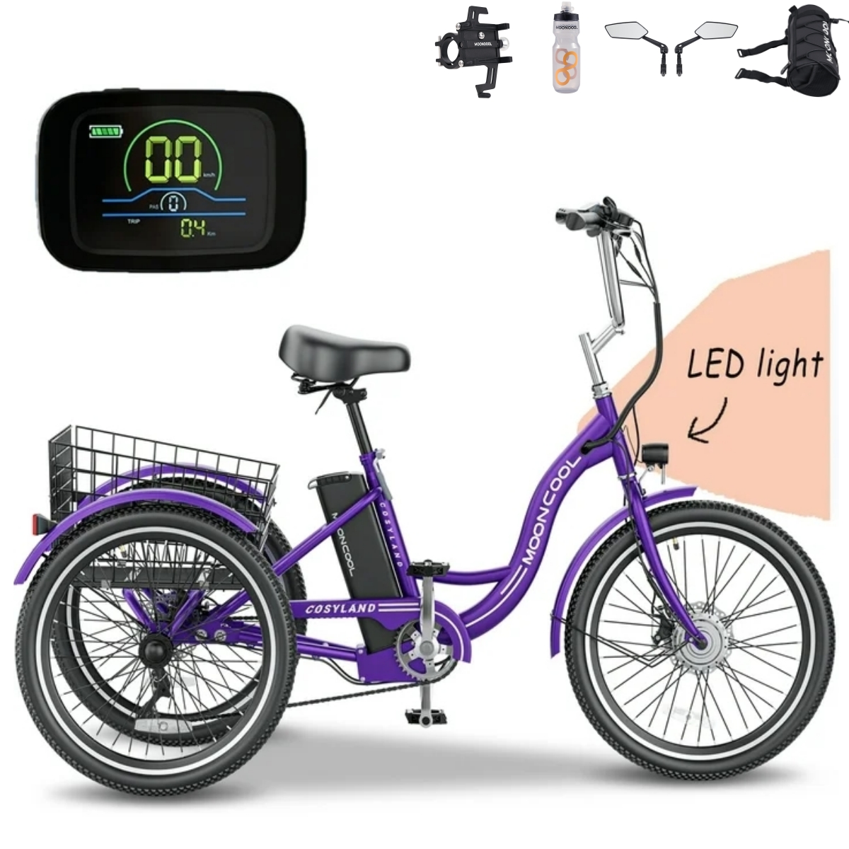 Viribus 26" Electric Tricycle 350W Cruiser Tricycle w Basket 36V 10Ah ...
