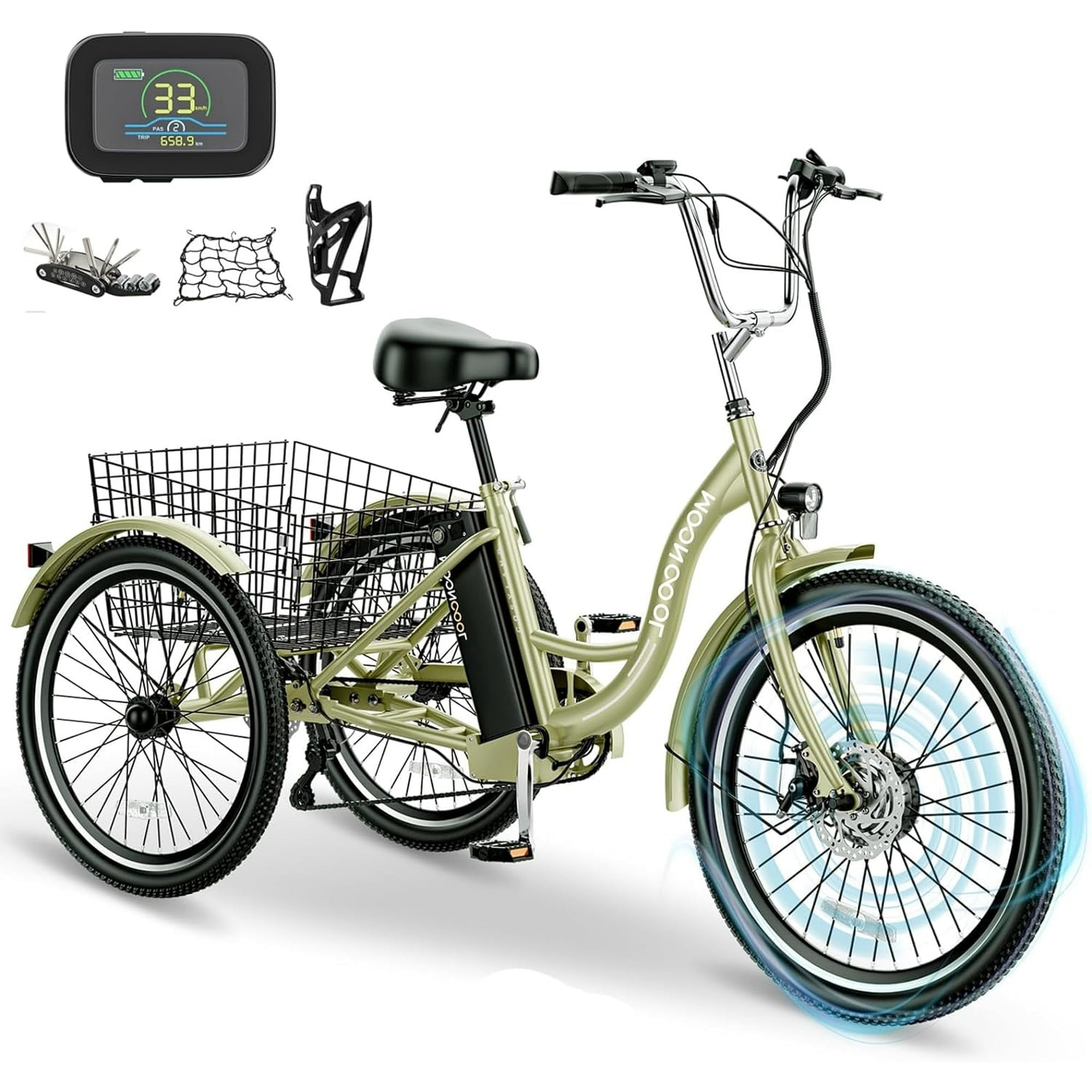 "Lilypelle 26"" 3 Wheel Electric Bike for Seniors, 350W 36V 14.5Ah 7 ...
