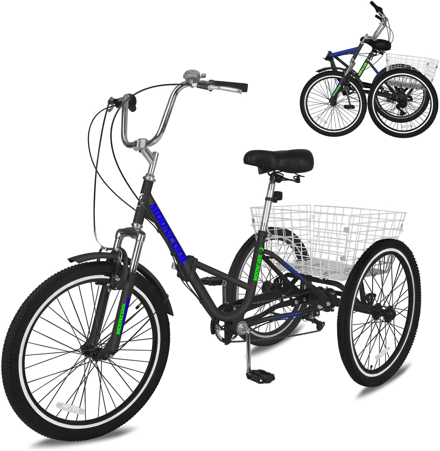 Lilypelle 26" Adult Tricycle Folding Tricycle 3 Wheel Bikes 7 Speed ...