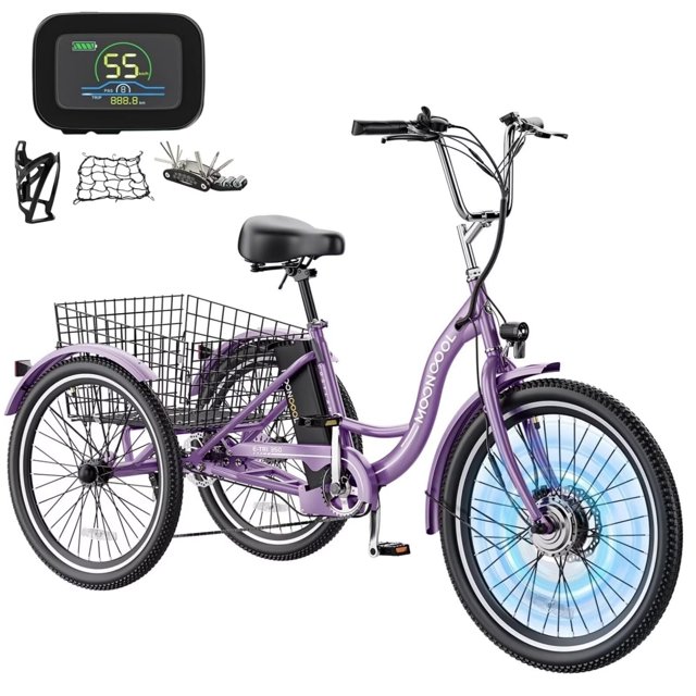 Lilypelle 350W Motorized Electric Trike, 7 Speed 3 Wheel Electric Bicycle with 36V 14.5Ah ...
