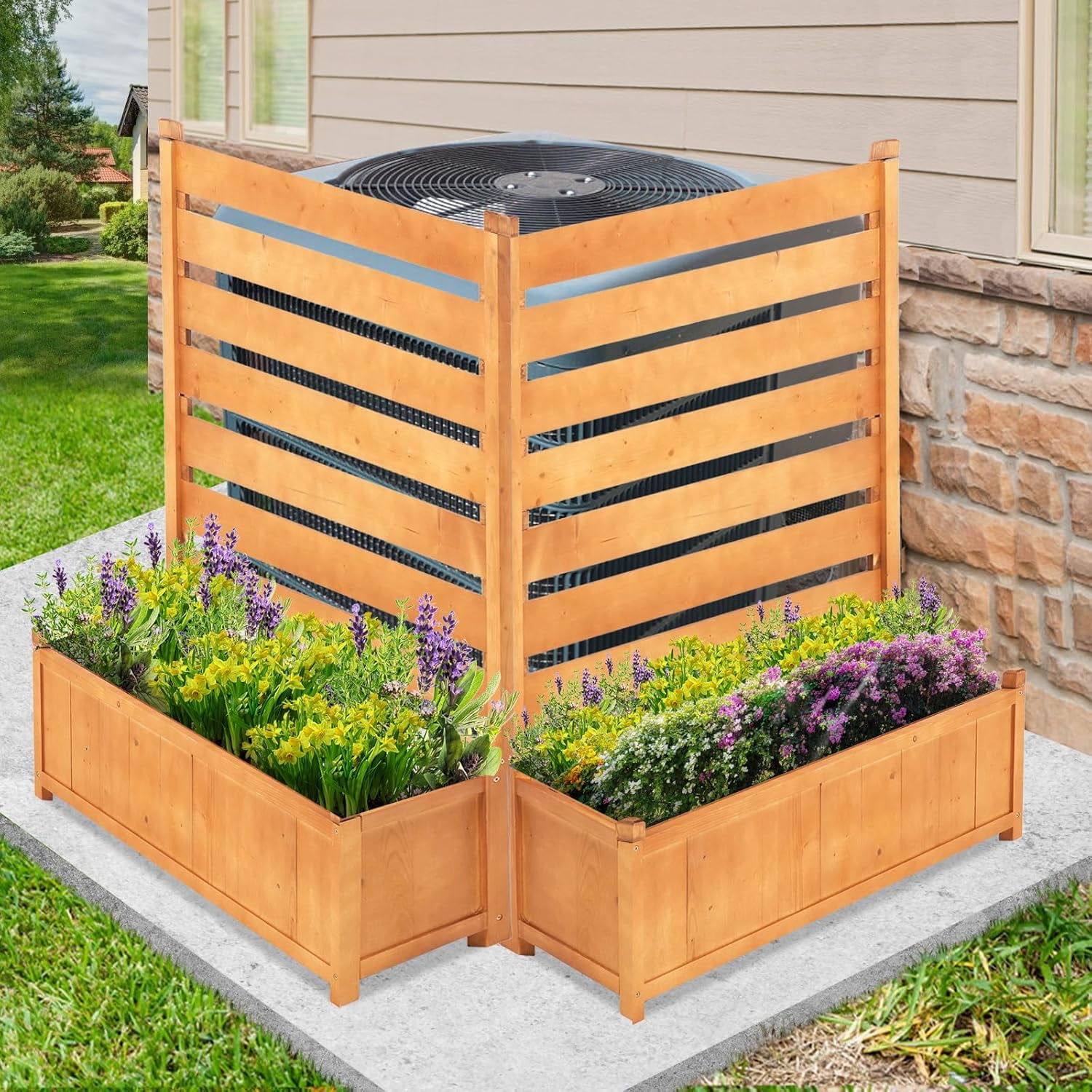 Lilypelle 36" W x 45" H Air Conditioner Fence, Outdoor Wood Privacy ...