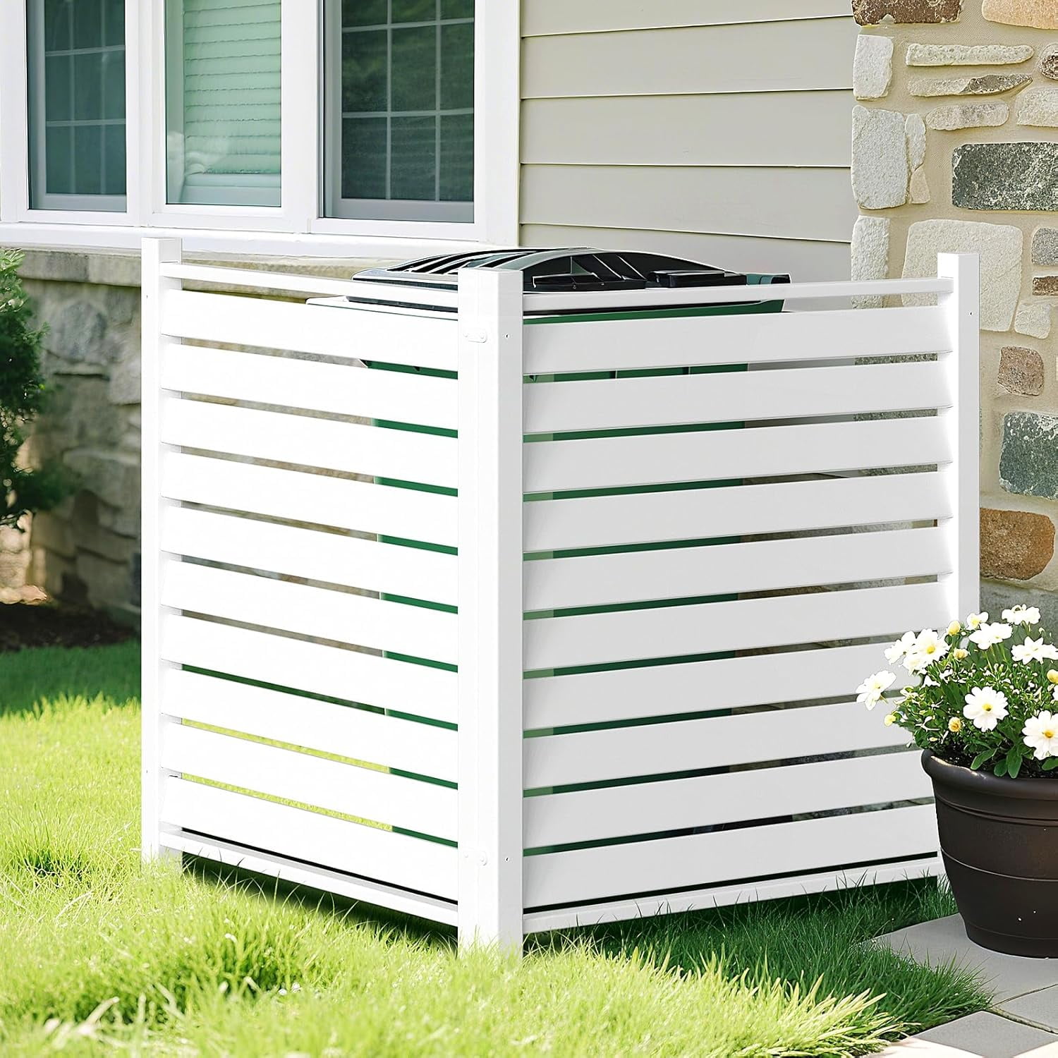 Lilypelle 38"x42" Air Conditioner Fence for Outside, 2 Panels White No ...