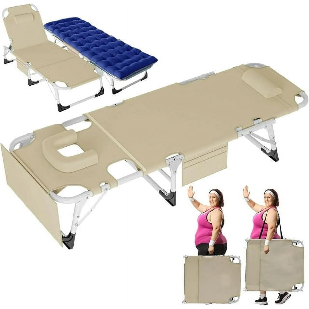 Lilypelle 4-Fold Camping Cots for Adults, Adjustable 4-Position Folding ...