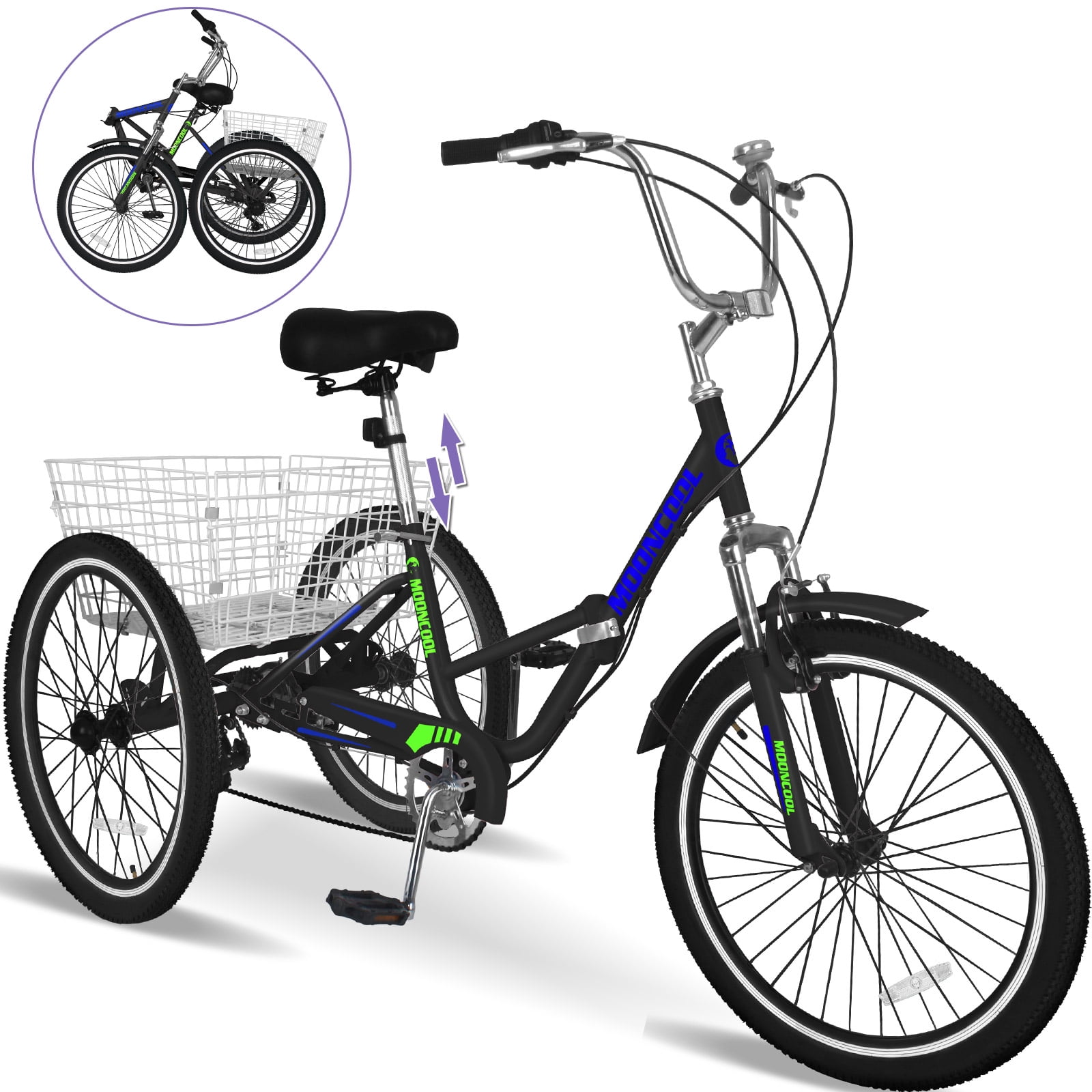 Lilypelle Adult Folding Tricycle with Low Step Through,20/24/26 Inch 7 ...