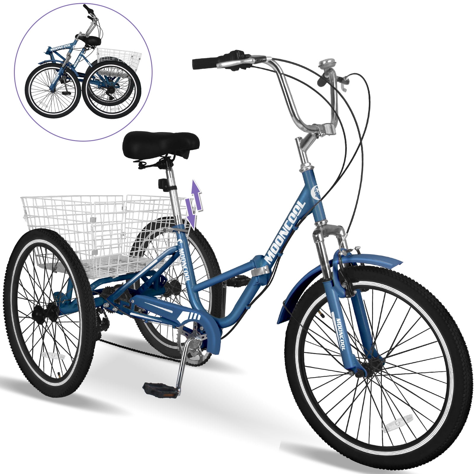 Lilypelle Adult Folding Tricycle with Low Step Through,7-Speed Three ...