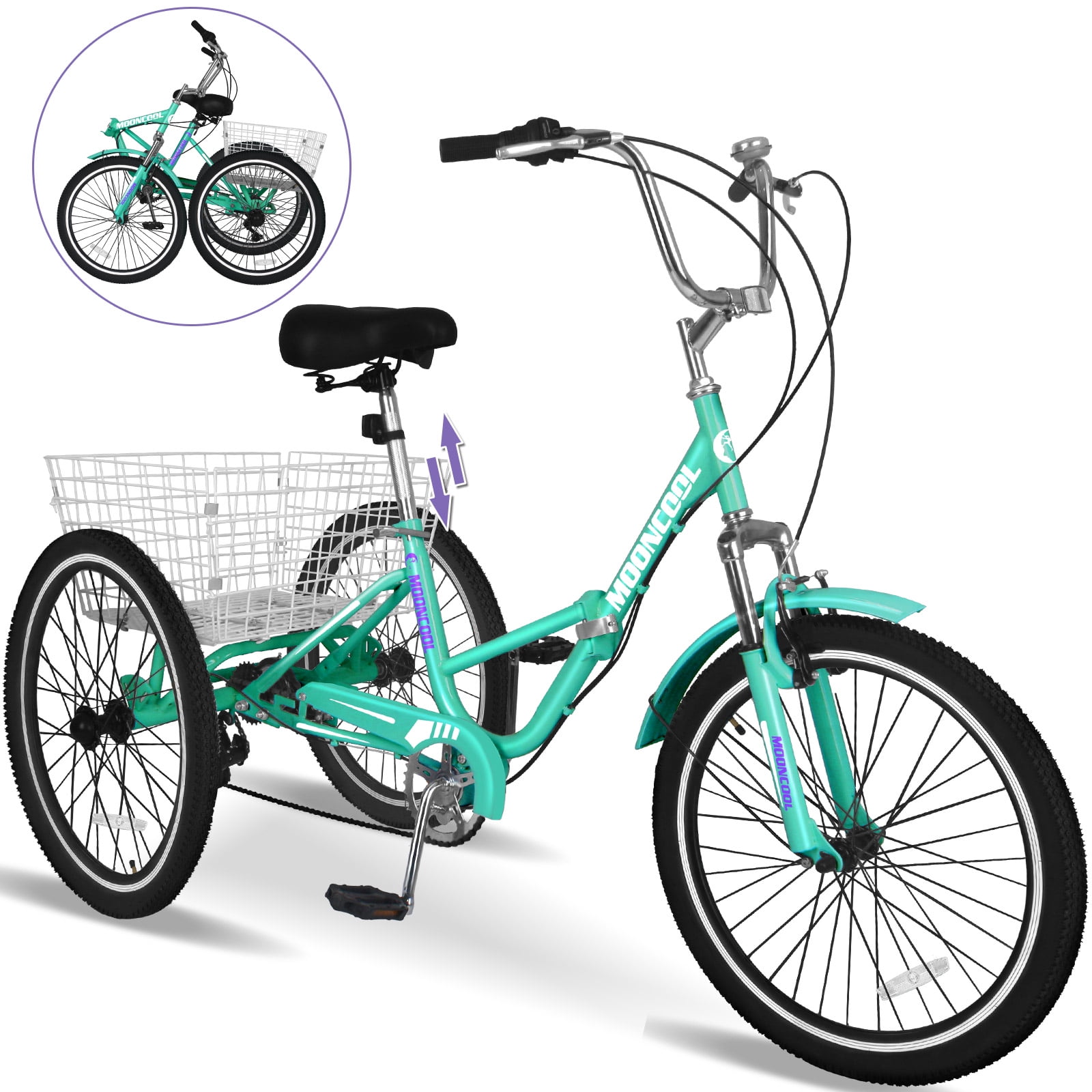Lilypelle Adult Folding Tricycle with Low Step Through,7-Speed Three ...
