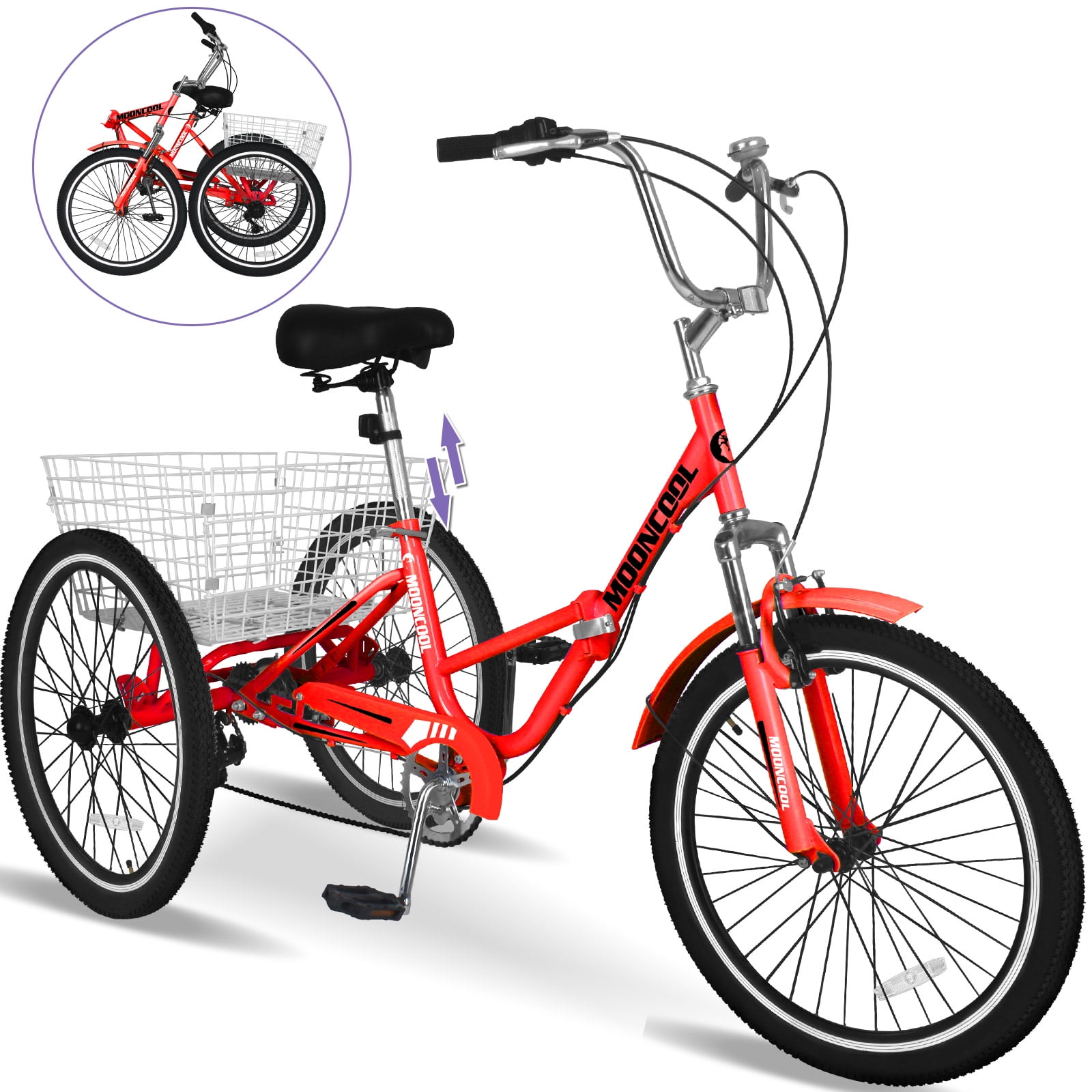 Lilypelle Adult Folding Tricycle with Low Step Through,7-Speed Three ...