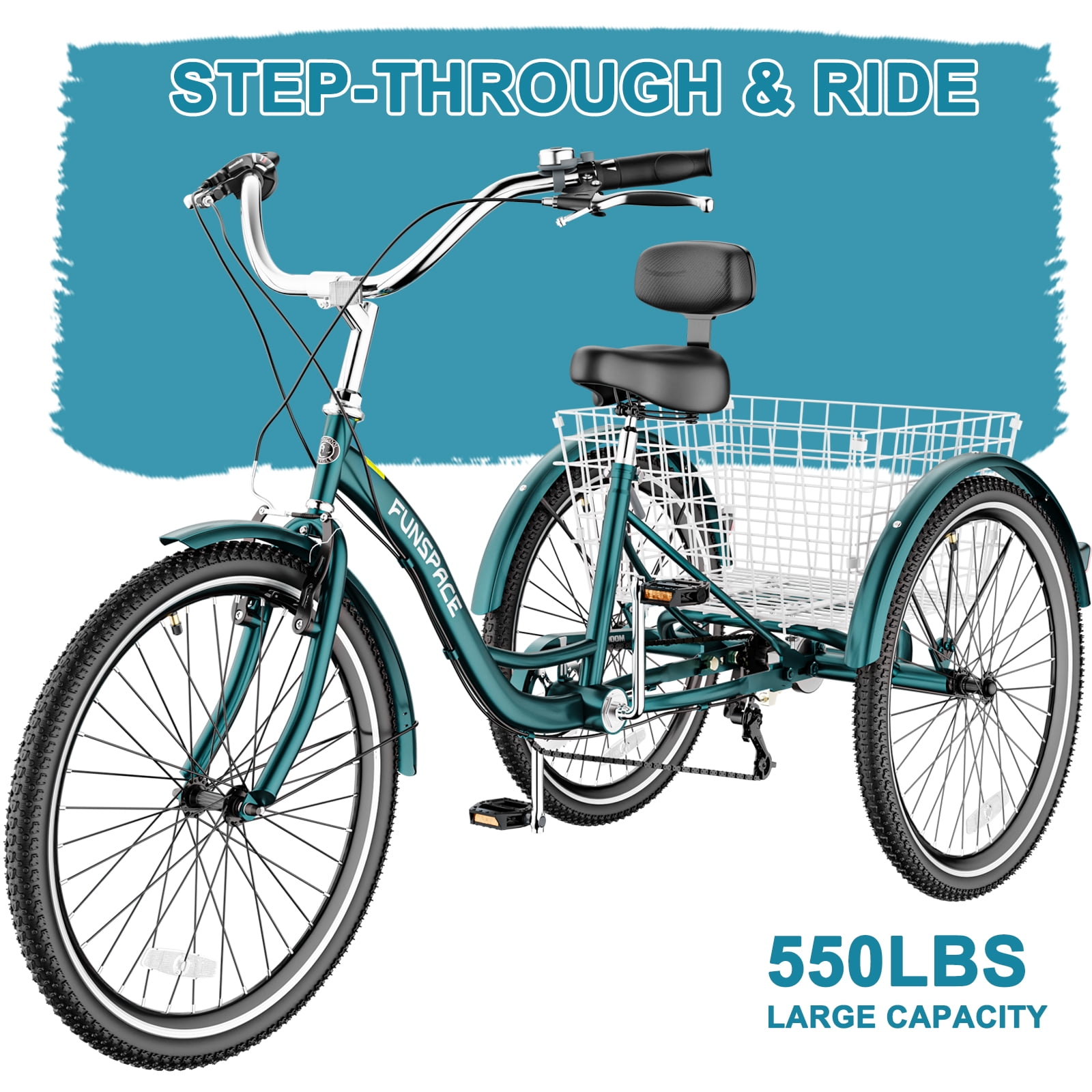 Lilypelle Adult Tricycles 7 Speed 26 inch Three Wheel Bike Cruiser ...