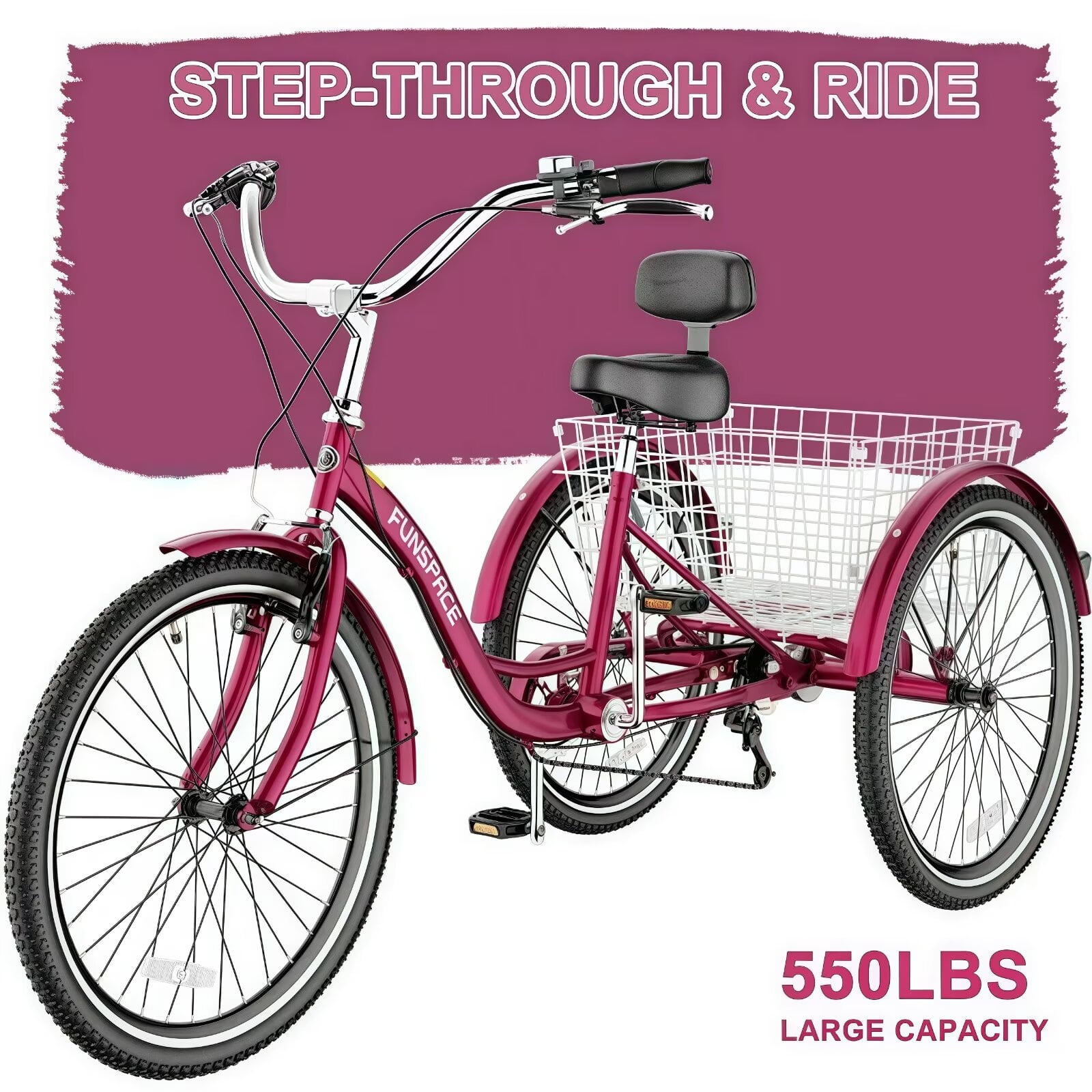 Lilypelle Adult Tricycles 7 Speed 26 inch Three Wheel Bike Cruiser ...